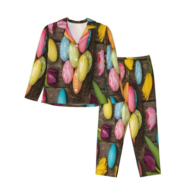 Disketp Easter eggs Pajamas Set Long Sleeve Sleepwear Womens Button ...