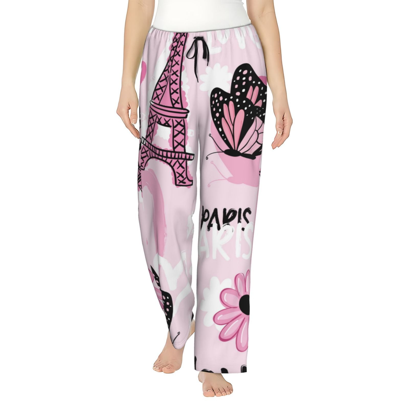 Disketp Eiffel Tower And Butterflies Print Women'S Comfy Pajama Pants ...