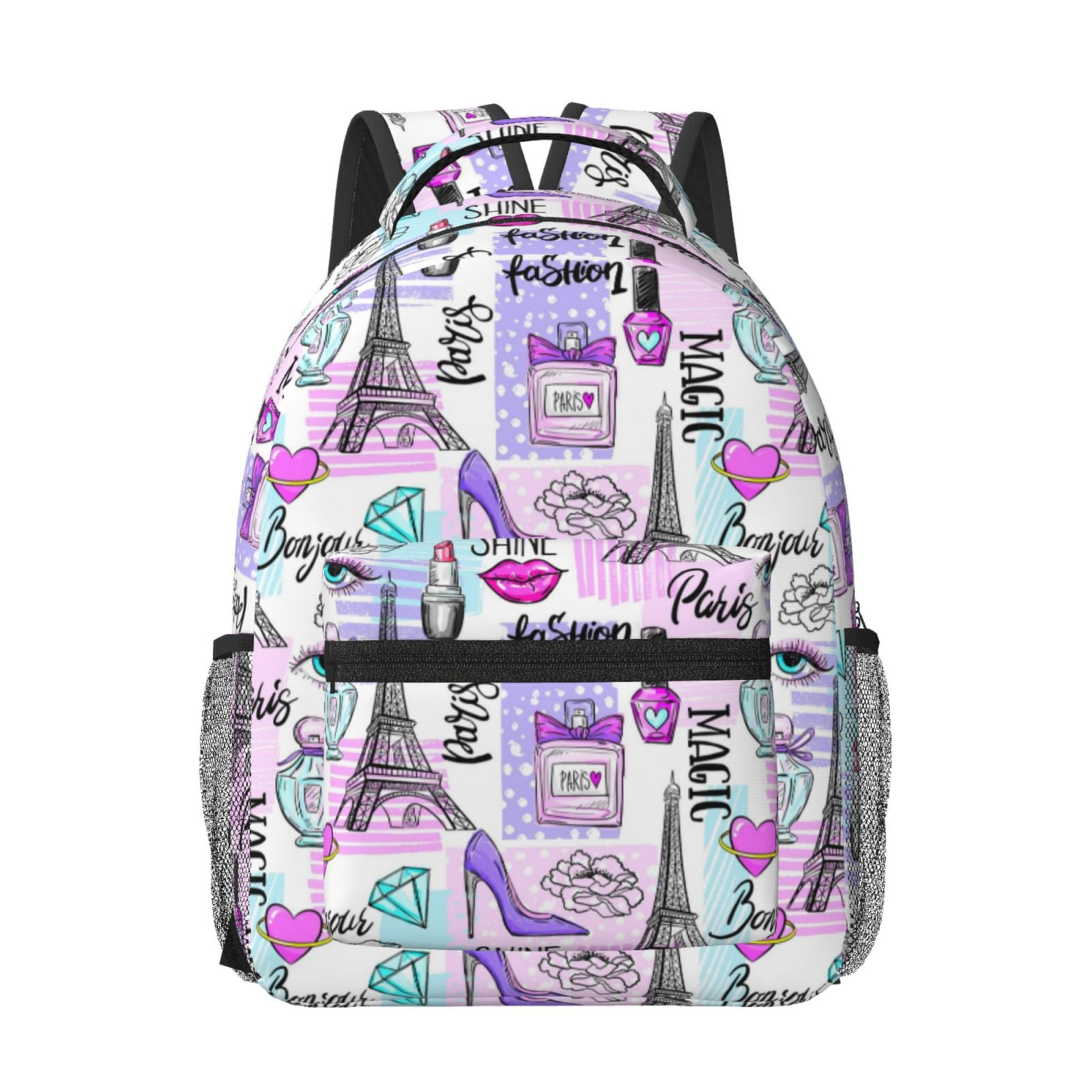 Disketp Eiffel Tower and Hearts Backpack - Comfortable Daypack with The ...