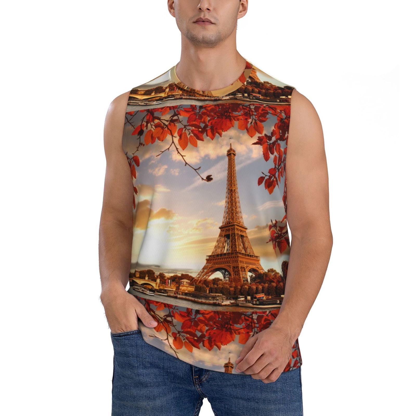 Disketp Eiffel Tower Sleeveless Tshirts For Men, Muscle Shirts For Men ...