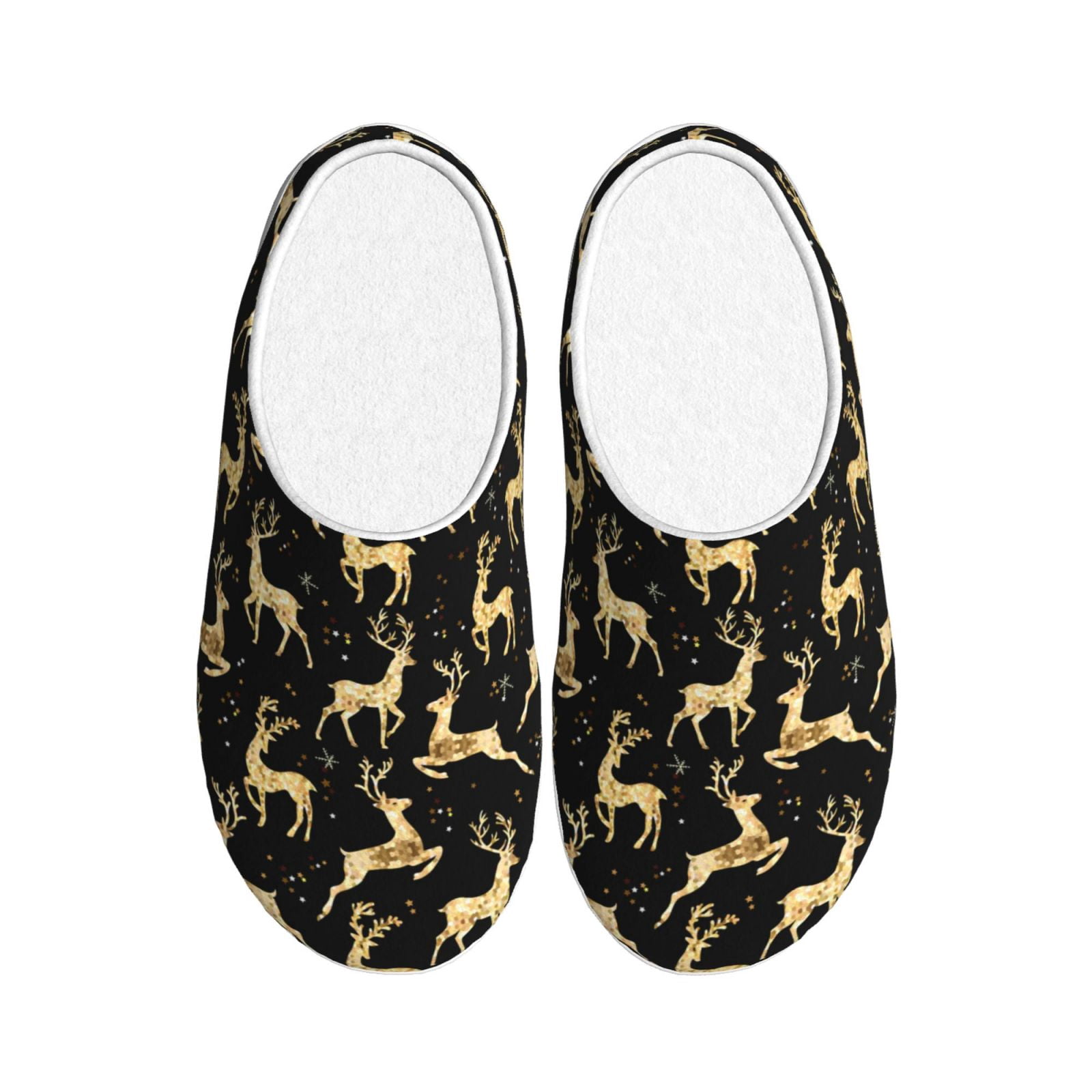 Disketp Elegant Gold Moose Women's Men's Slippers Plush Slip-On House ...