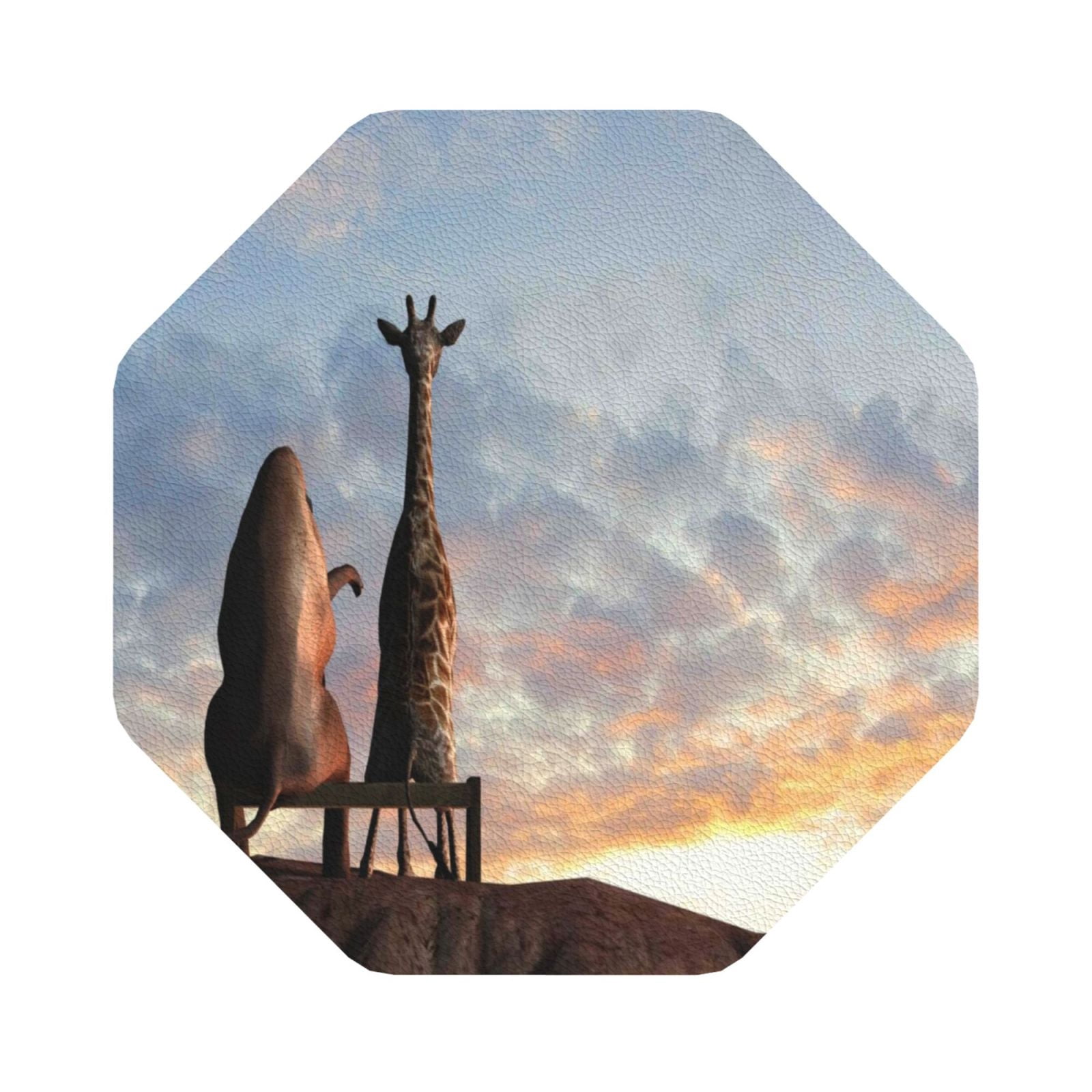 Disketp Elephant Giraffe On A Mountain Top Sunset Funny Coasters,6 Pcs ...