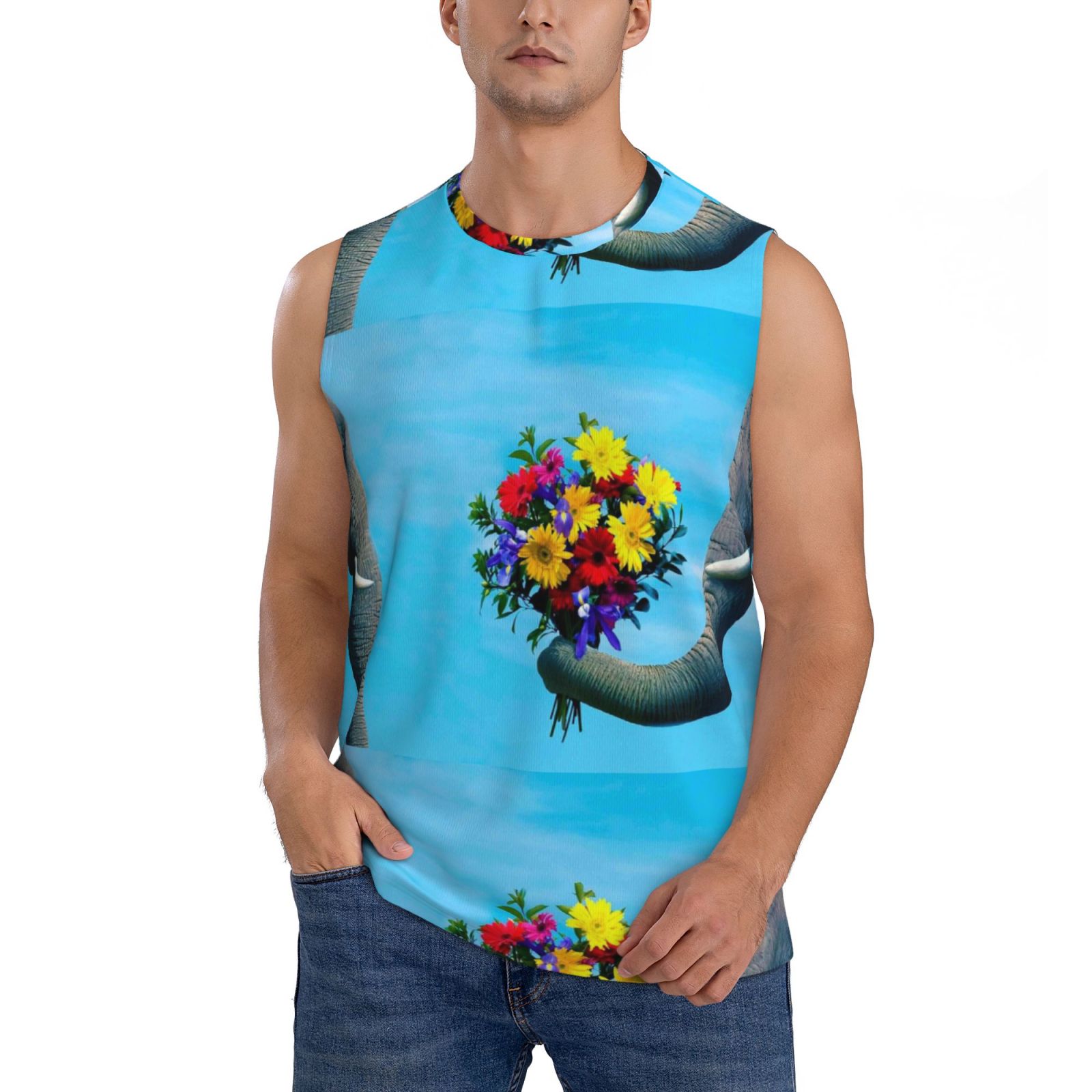 Disketp Elephant Trunk Couple Flowers Sleeveless Tshirts For Men ...