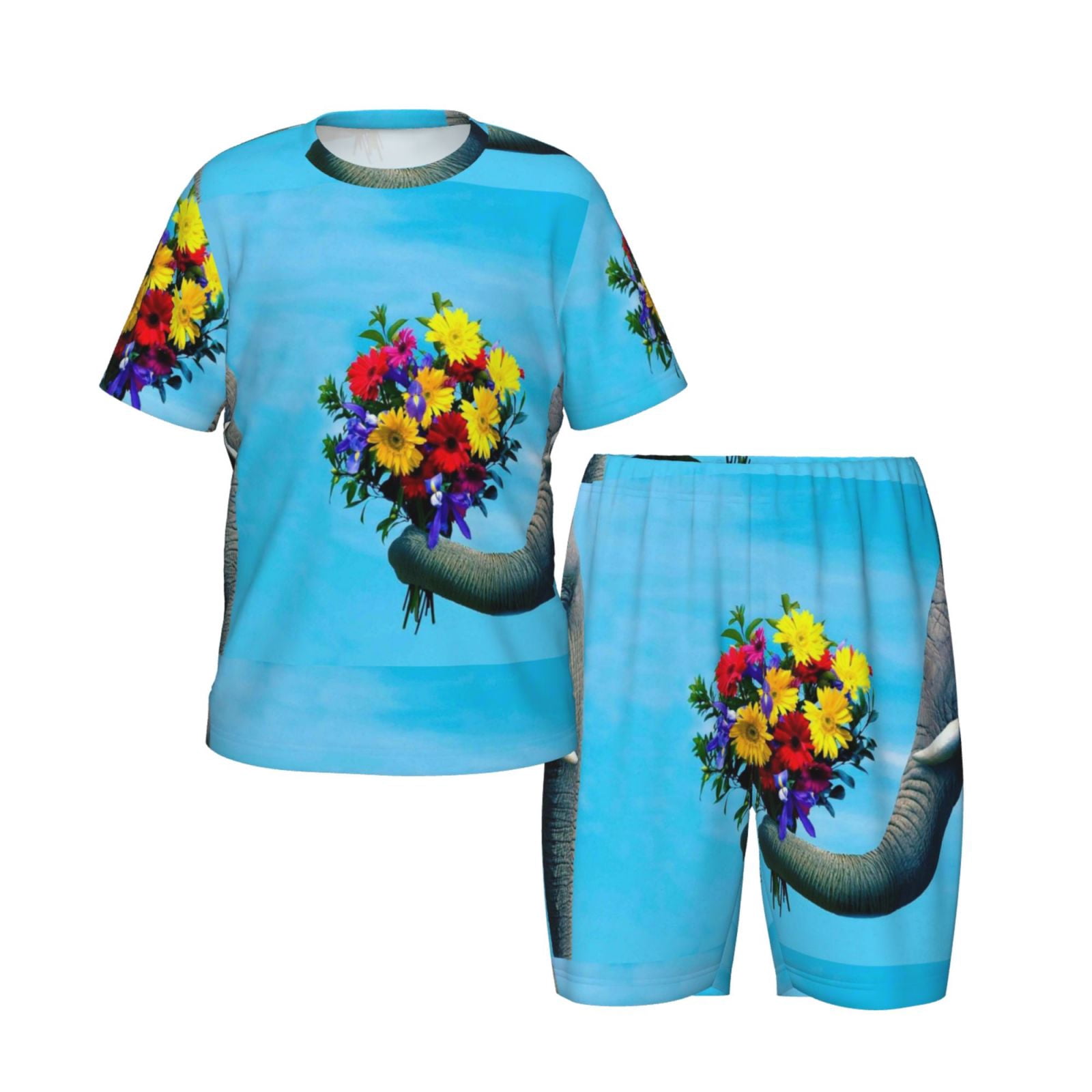 Disketp Elephant Trunk Couple Flowers for Kids Short Sleeve Pajamas ...