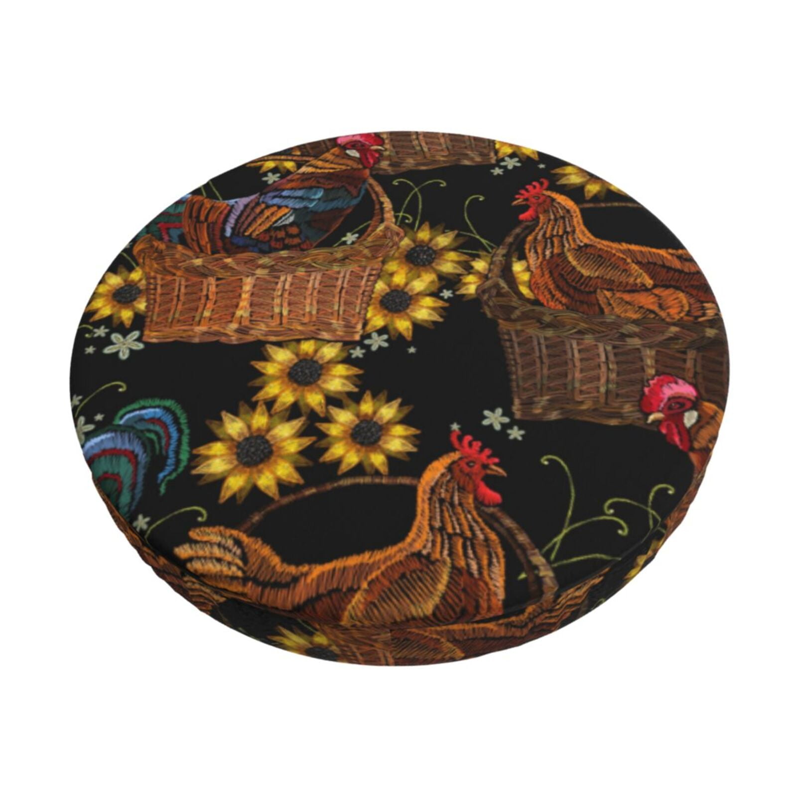 Disketp Embroidery Chicken Rooster And Sunflowers Stool Covers Round ...