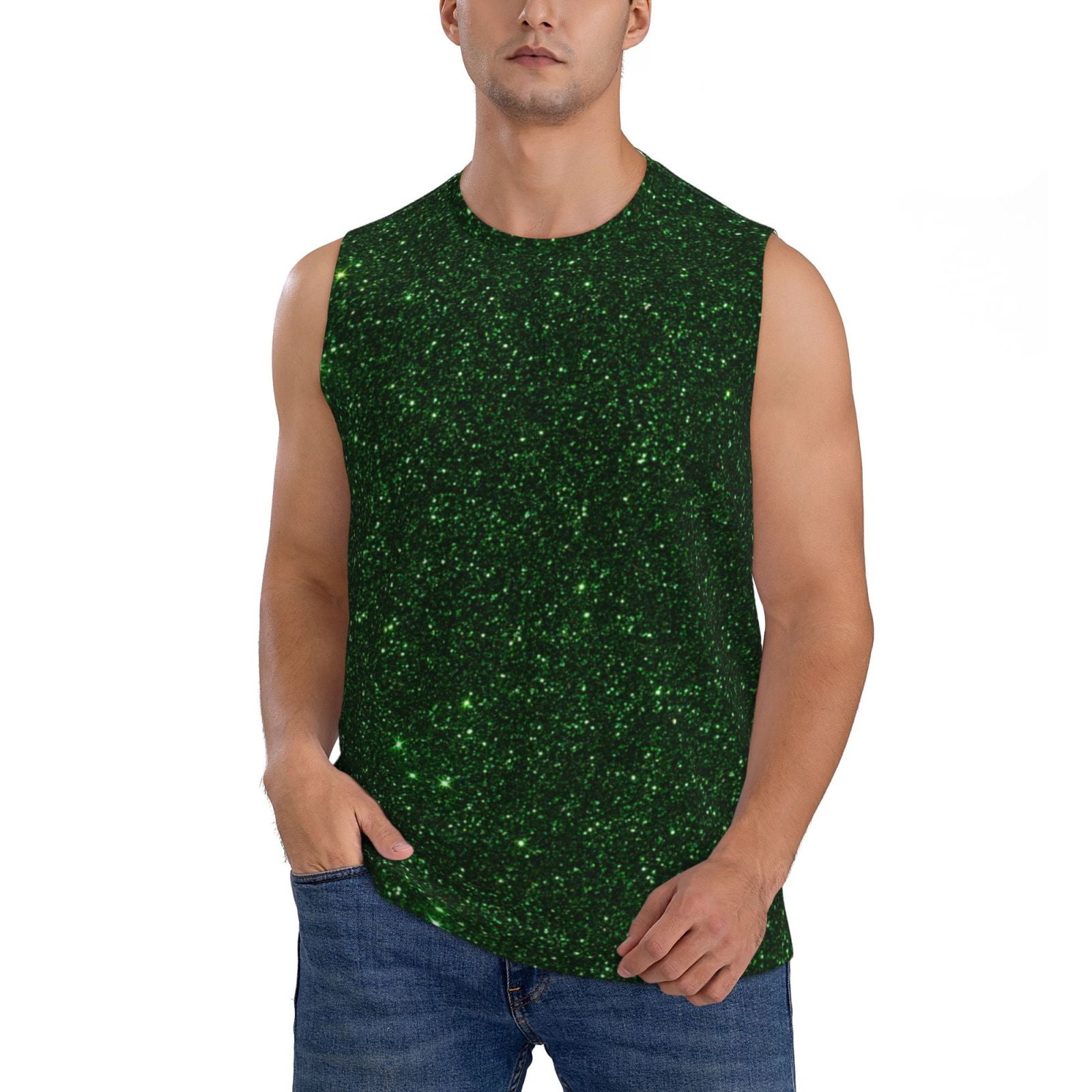 Disketp Emerald Green Sparkling Sleeveless Tshirts for Men, Muscle ...