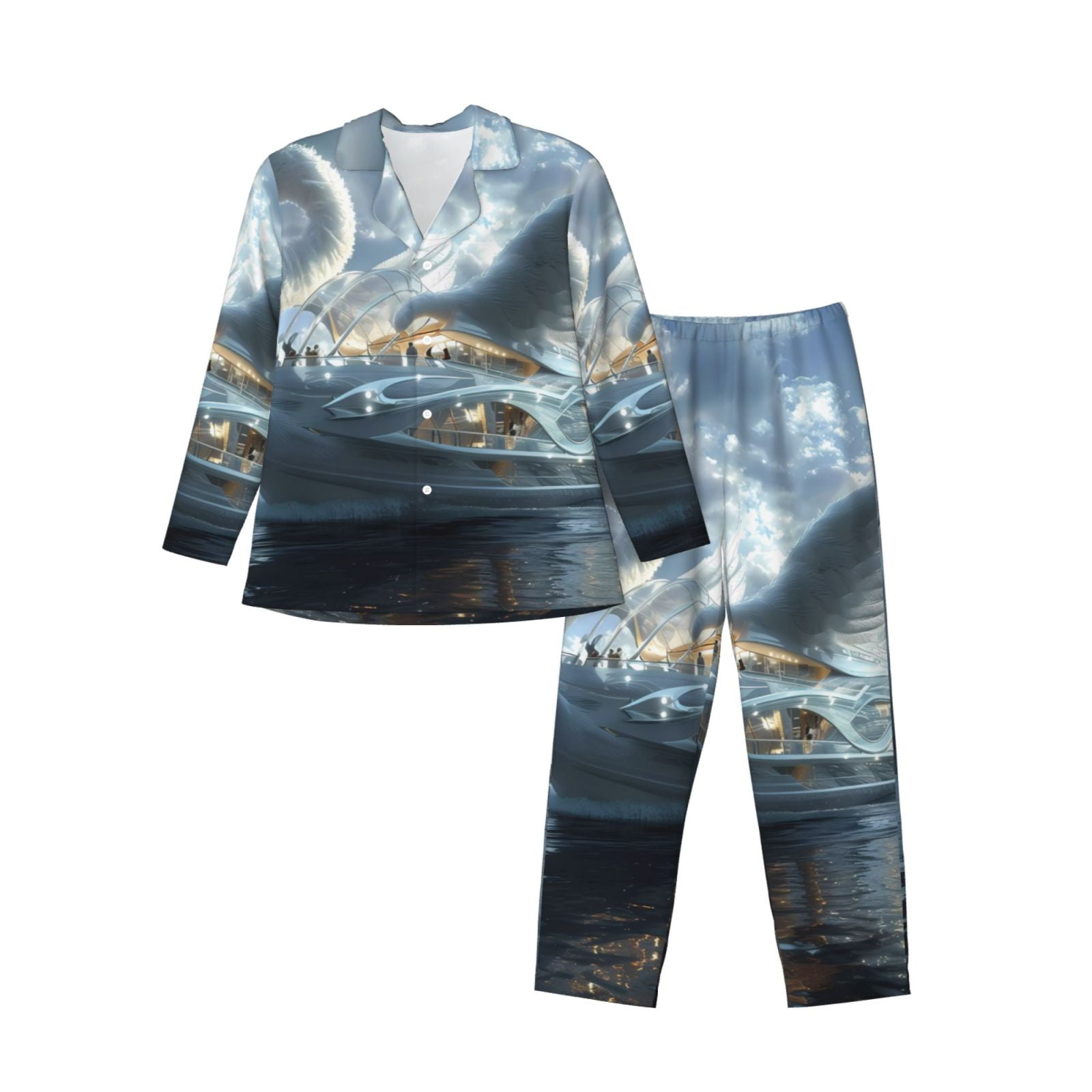 Disketp Fantasy Swan Yacht Design for Pajamas Set Long Sleeve Sleepwear ...