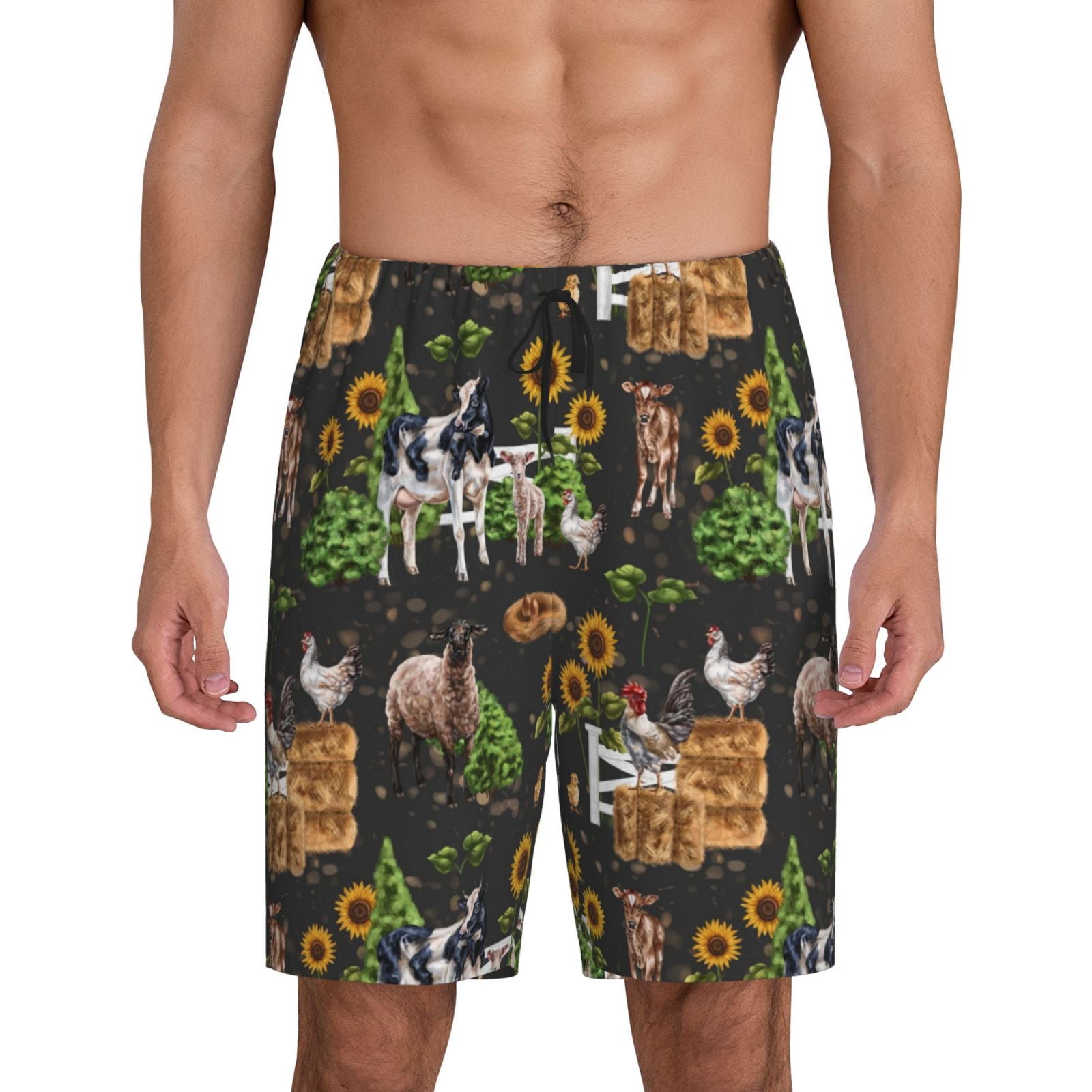 Disketp Farm Animals 2 for Men's Soft Sleep Pajama Shorts Lightweight ...