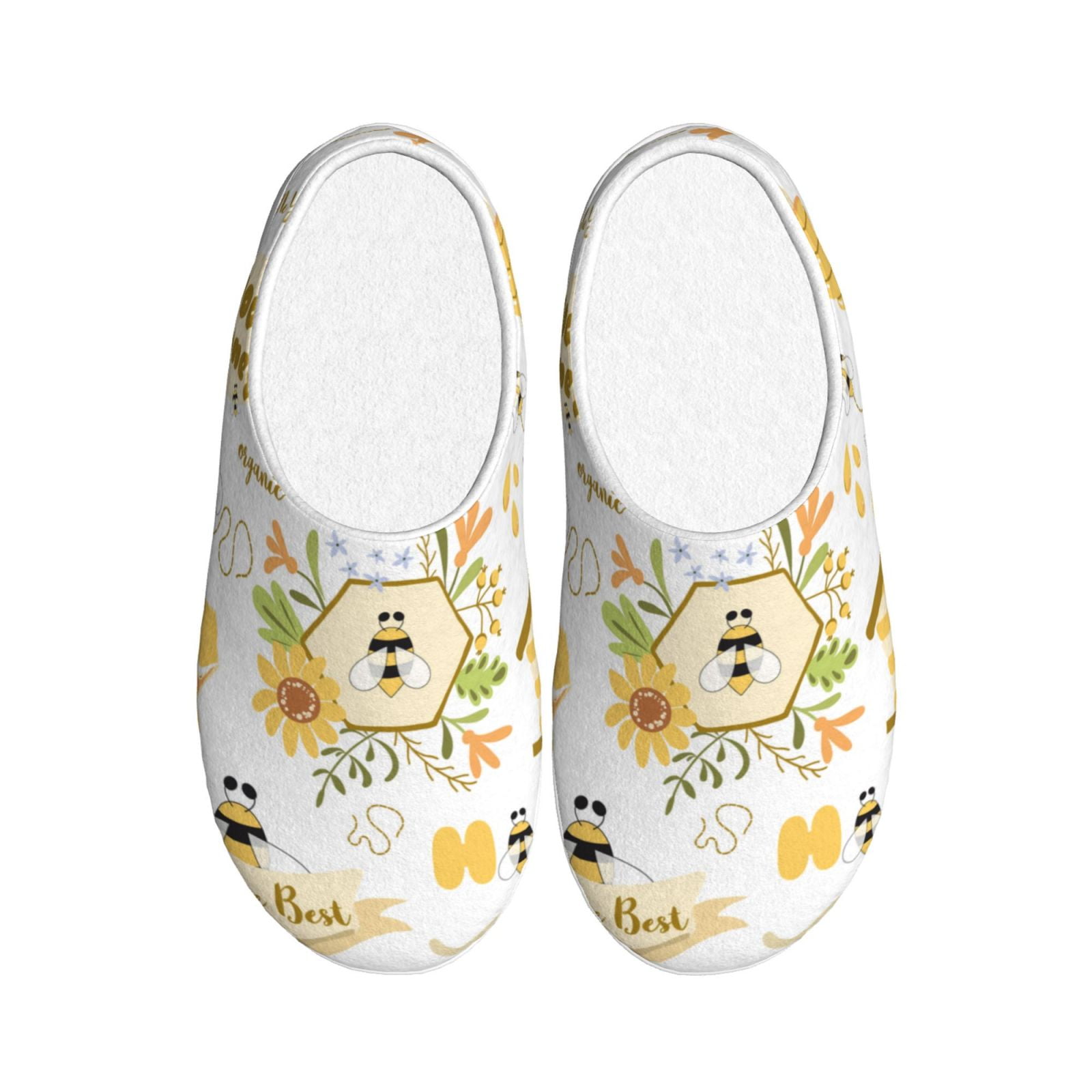 Disketp Farm Bee Cute Honey Women's Men's Slippers Plush Slip-On House ...