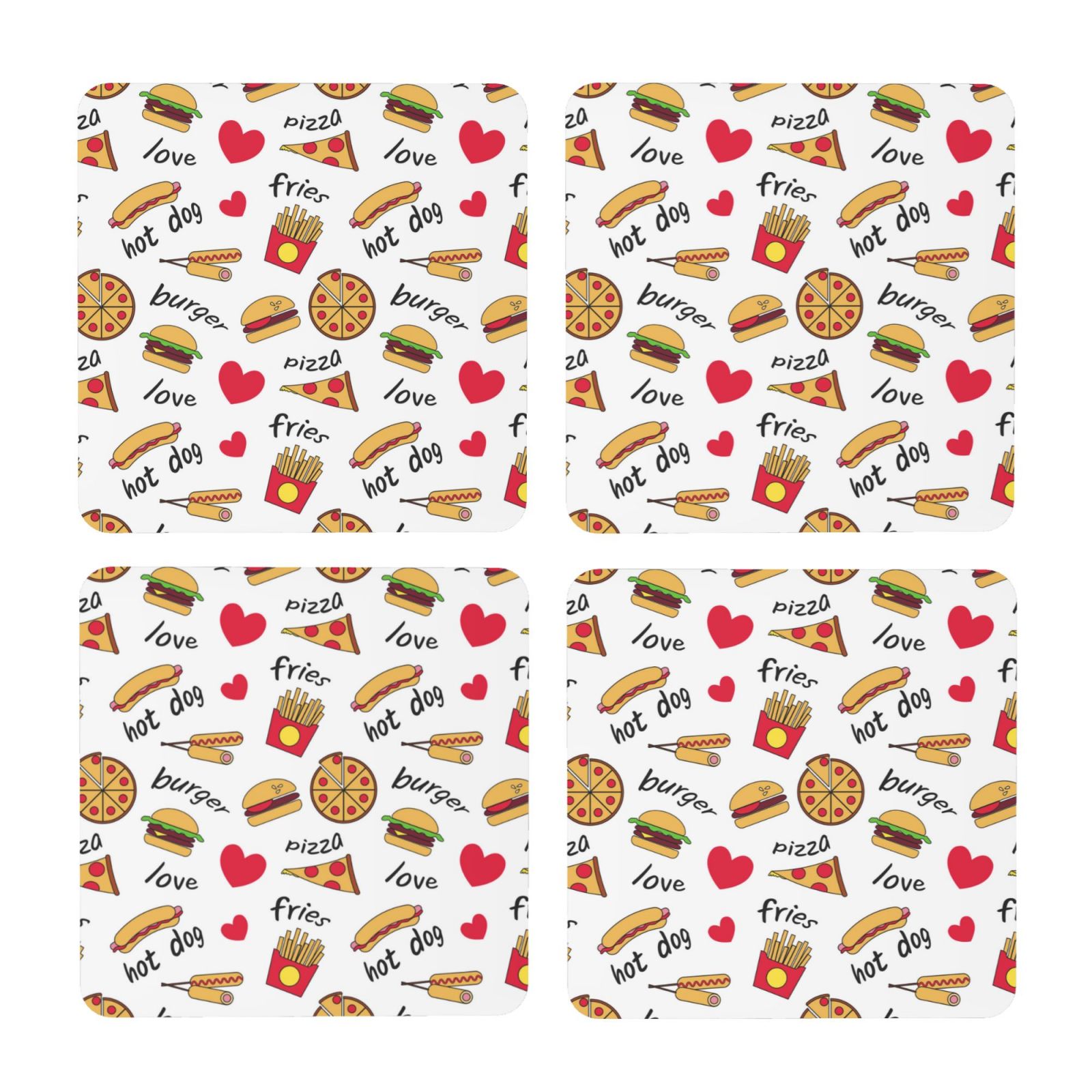 Disketp Fast Food MDF Cork Coaster 4 Pcs - Absorbent Beverage Coasters ...