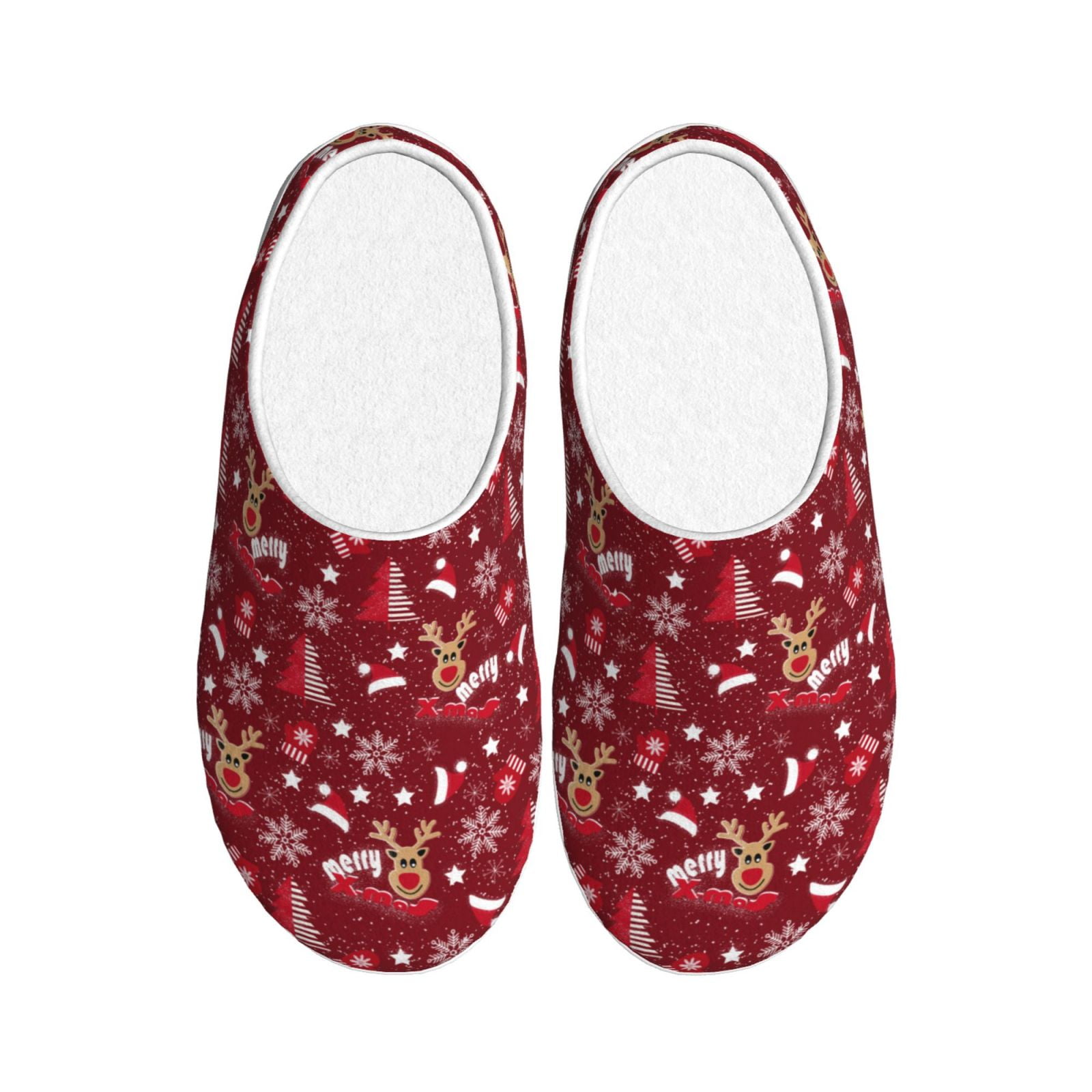 Disketp Festive Reindeer Women's Men's Slippers Plush Slip-On House ...