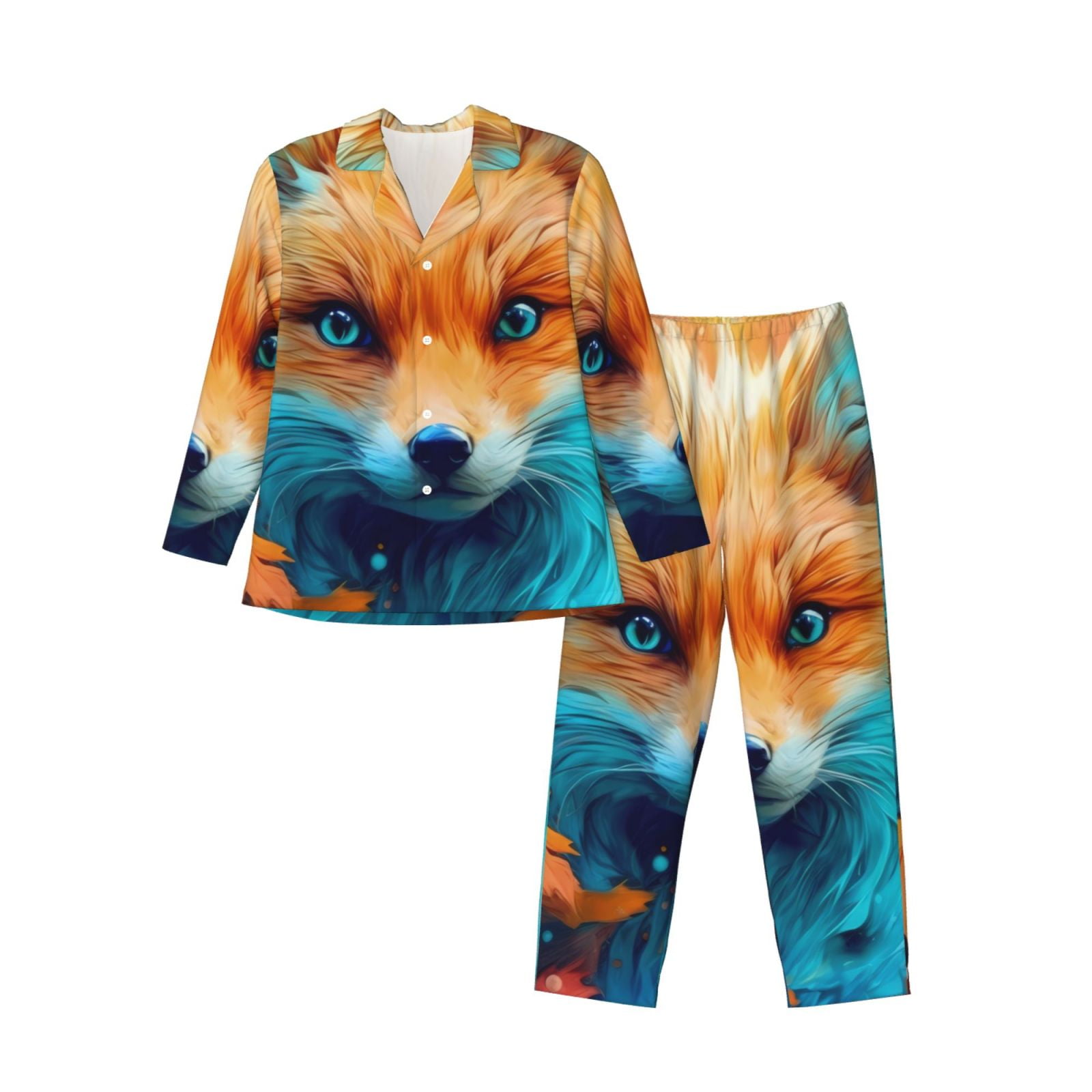 Disketp Fiery Red Maple Leaf Fox for Pajamas Set Long Sleeve Sleepwear ...