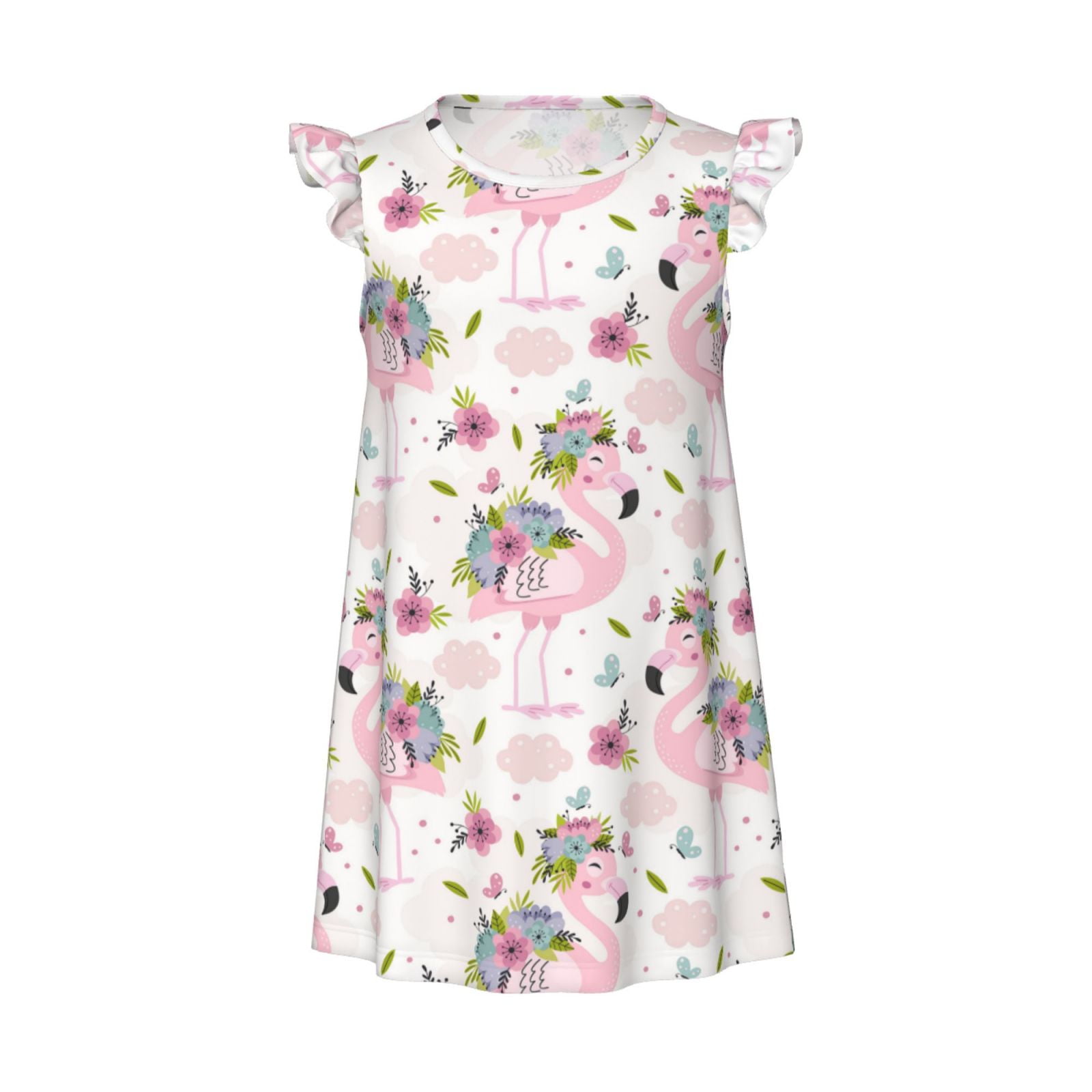 Disketp Flamingo And Flowers Print Girls Nightgowns 3-10 Years Flutter ...