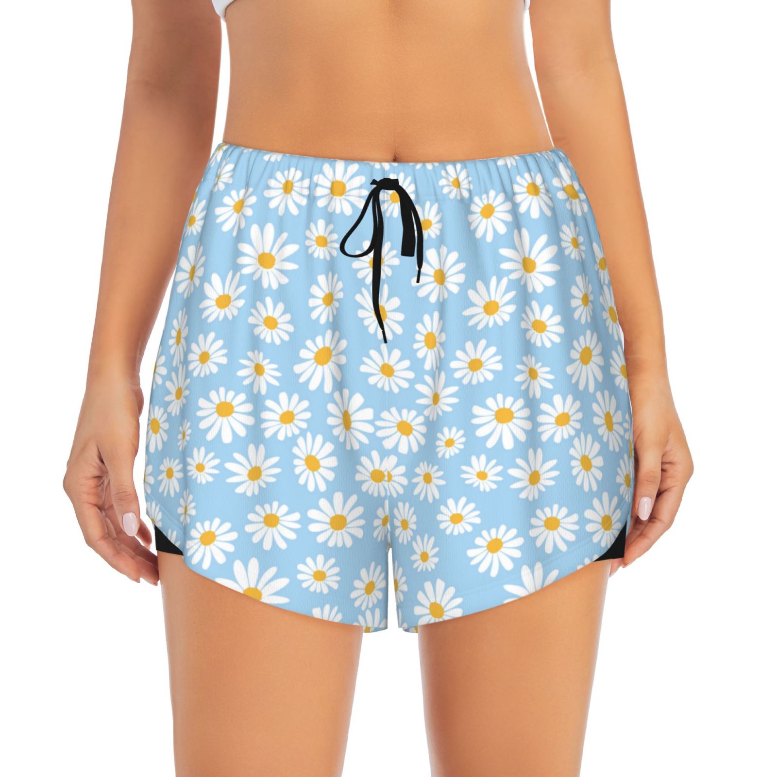 Disketp Floral Daisy Print Women's Shorts Workout Shorts for Athletic ...