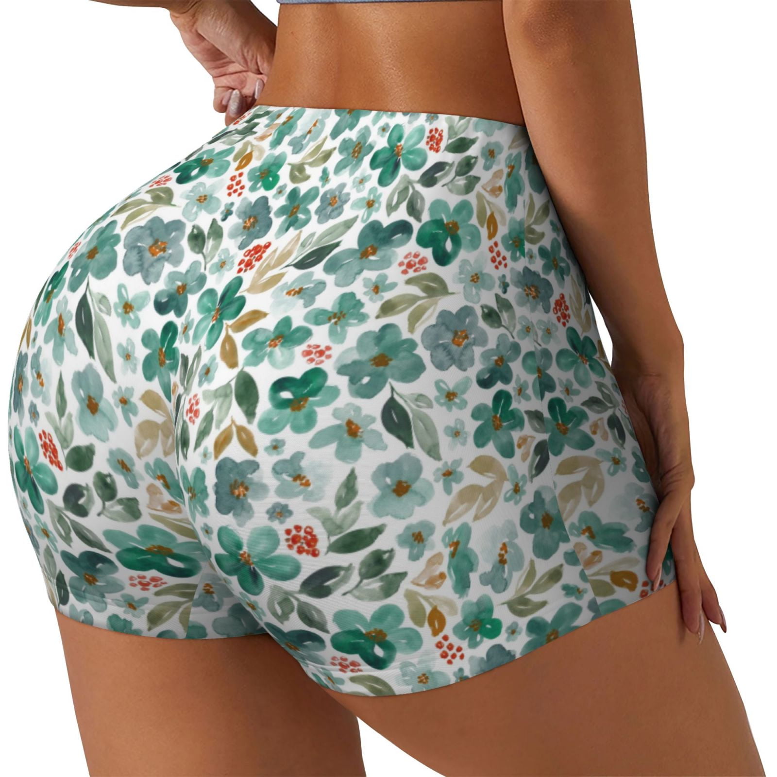 Disketp Floral In Teal for Scrunch Butt Workout Shorts Women Seamless ...