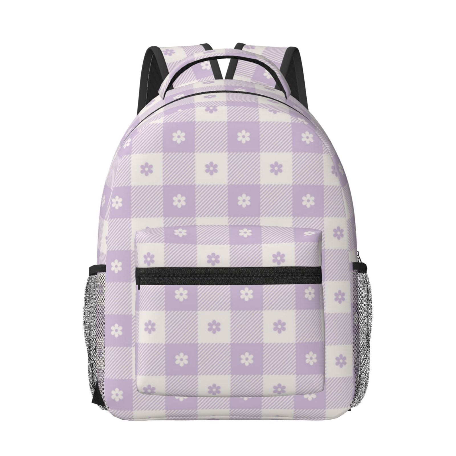 Disketp Floral Purple Buffalo Plaid Backpack - Comfortable Daypack with ...