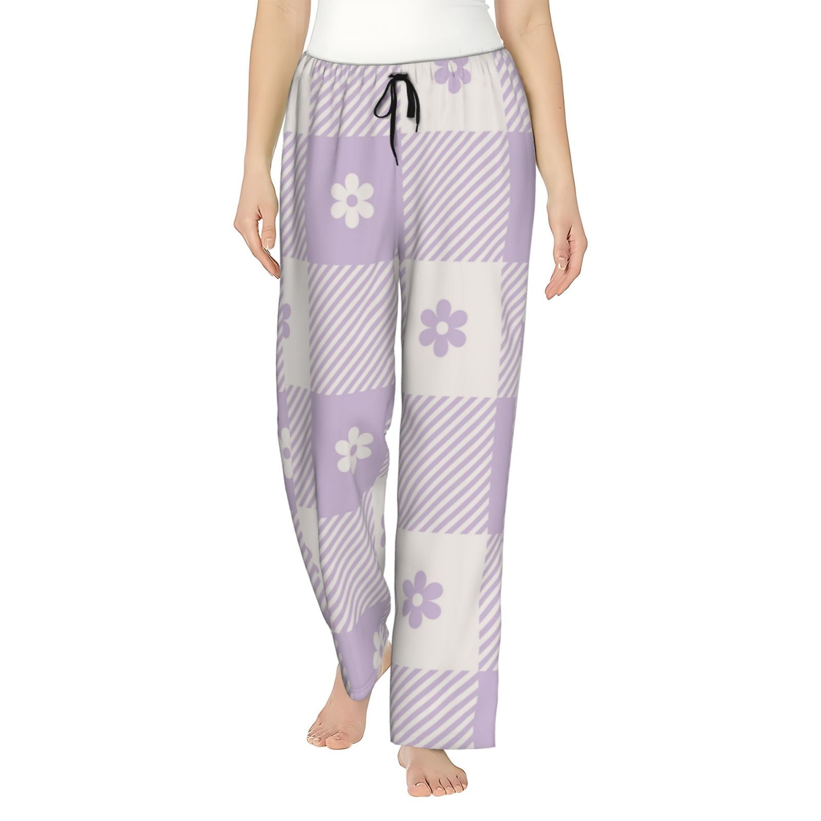 Disketp Floral Purple Buffalo Plaid Print Women'S Comfy Pajama Pants ...