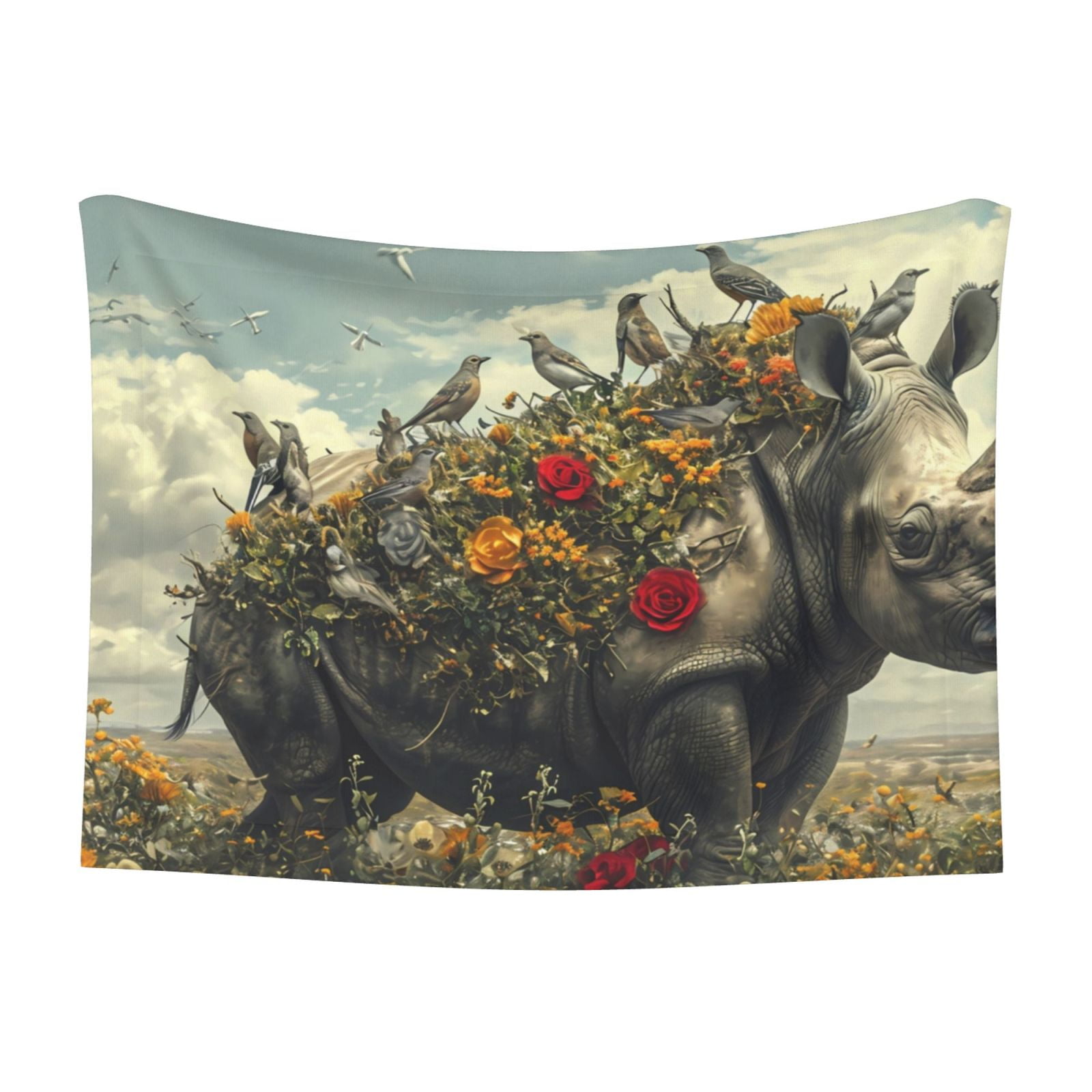 Disketp Floral Rhino With Birds Dog Blanket/Bed Cover for Dogs and Cats ...
