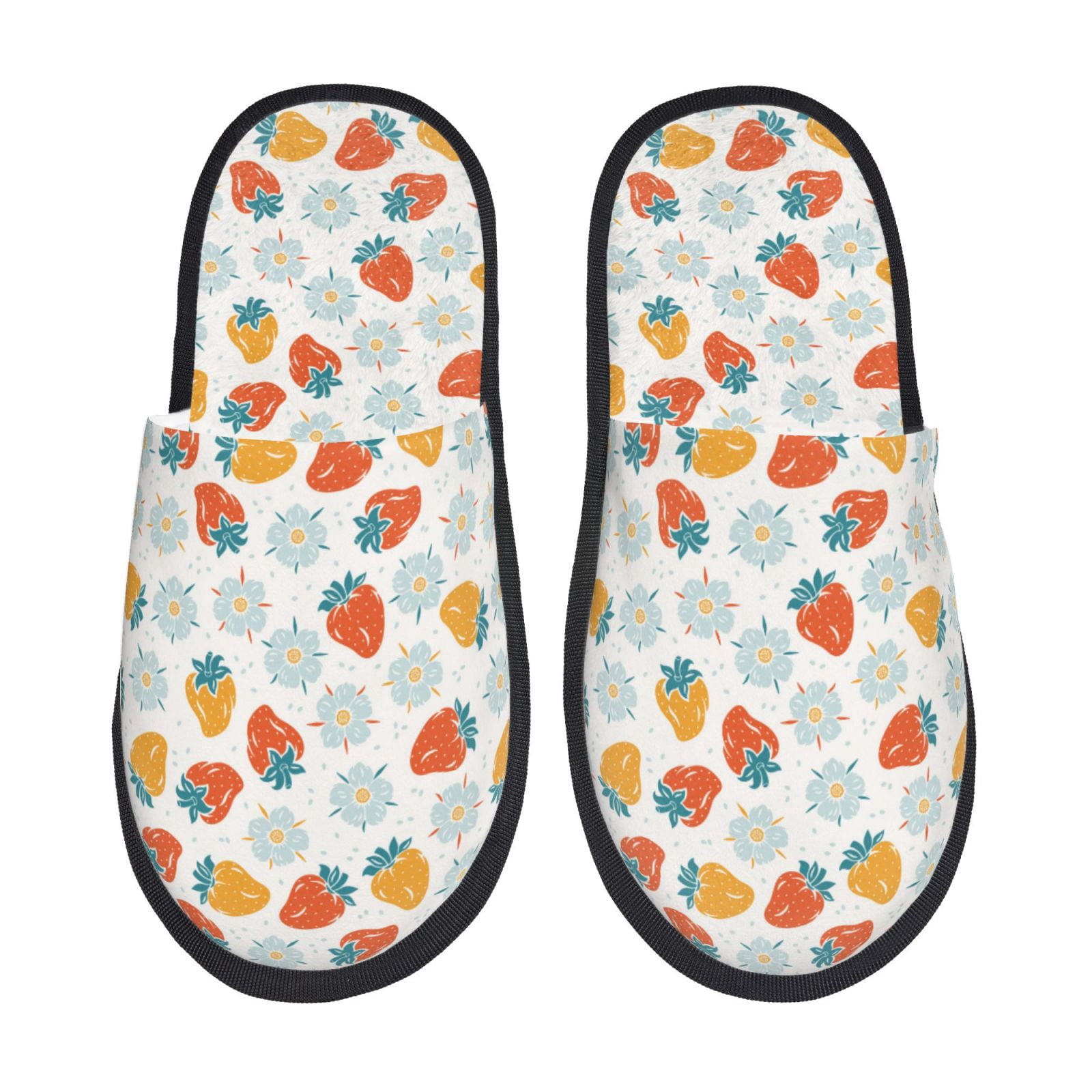 Disketp Floral Strawberr Fuzzy House Memory Foam Slippers, Furry Fur ...