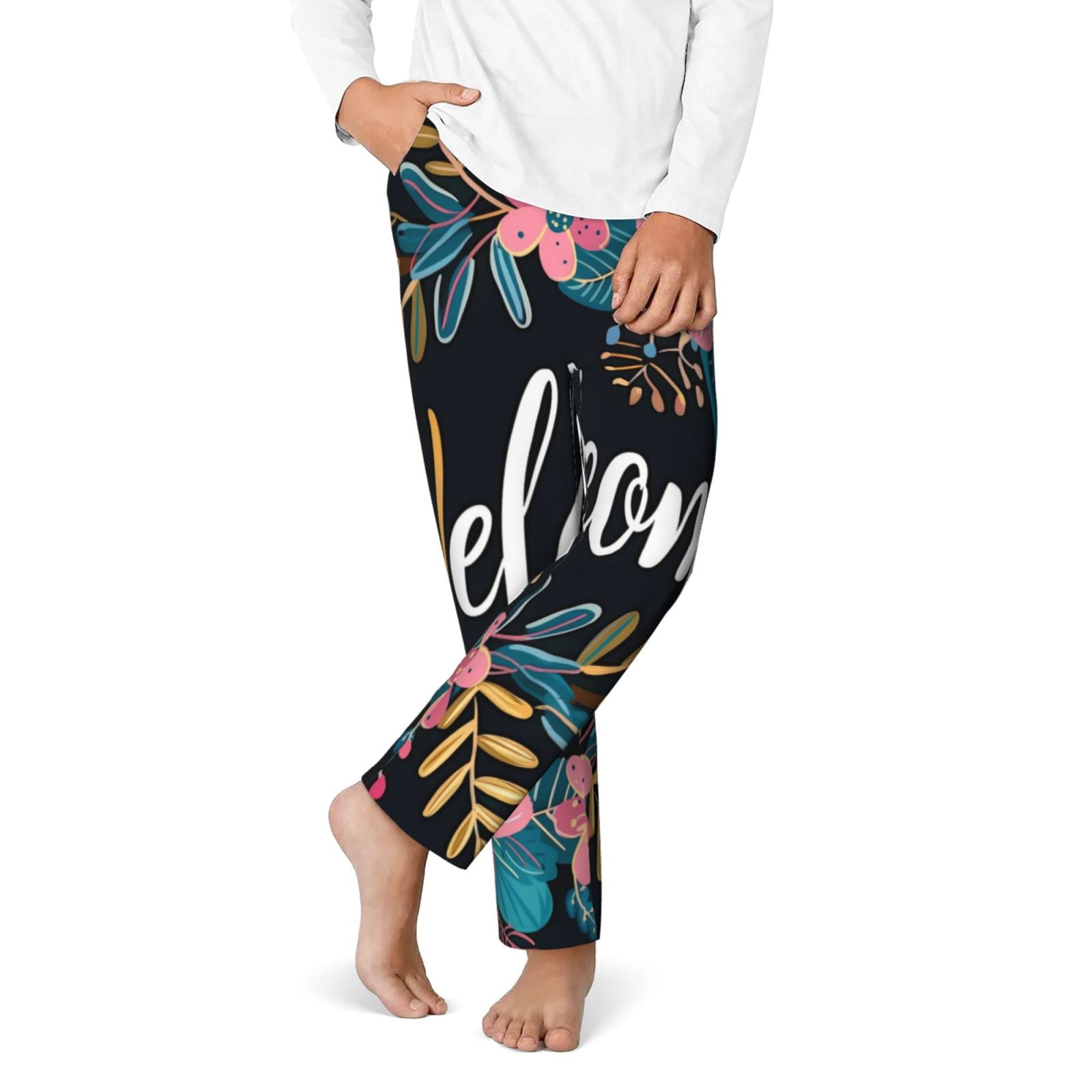 Disketp Floral Welcome Sign for Teenagers' Pajama Pants ,Lounge Pants ...