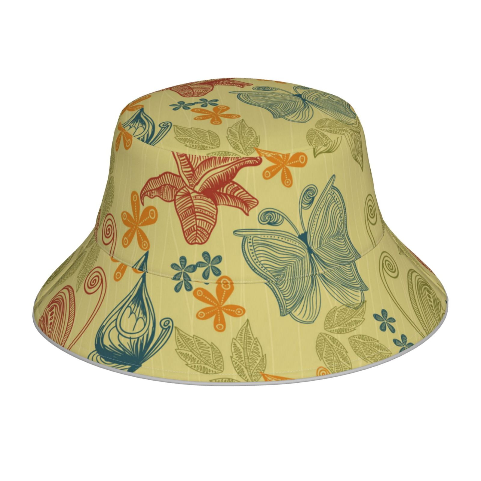 Disketp Floral With Butterflies Print Reflective Bucket Hat Beach Hat ...