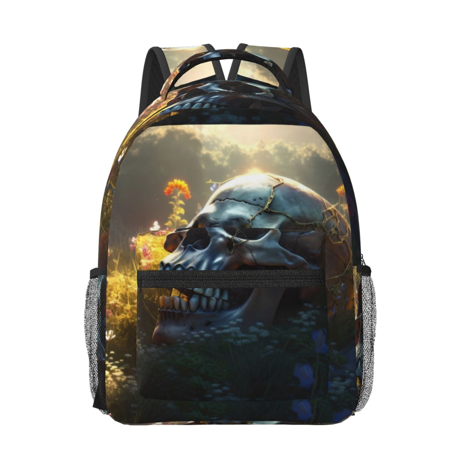 Disketp Flower Field Skull Backpack - Comfortable Daypack with The ...