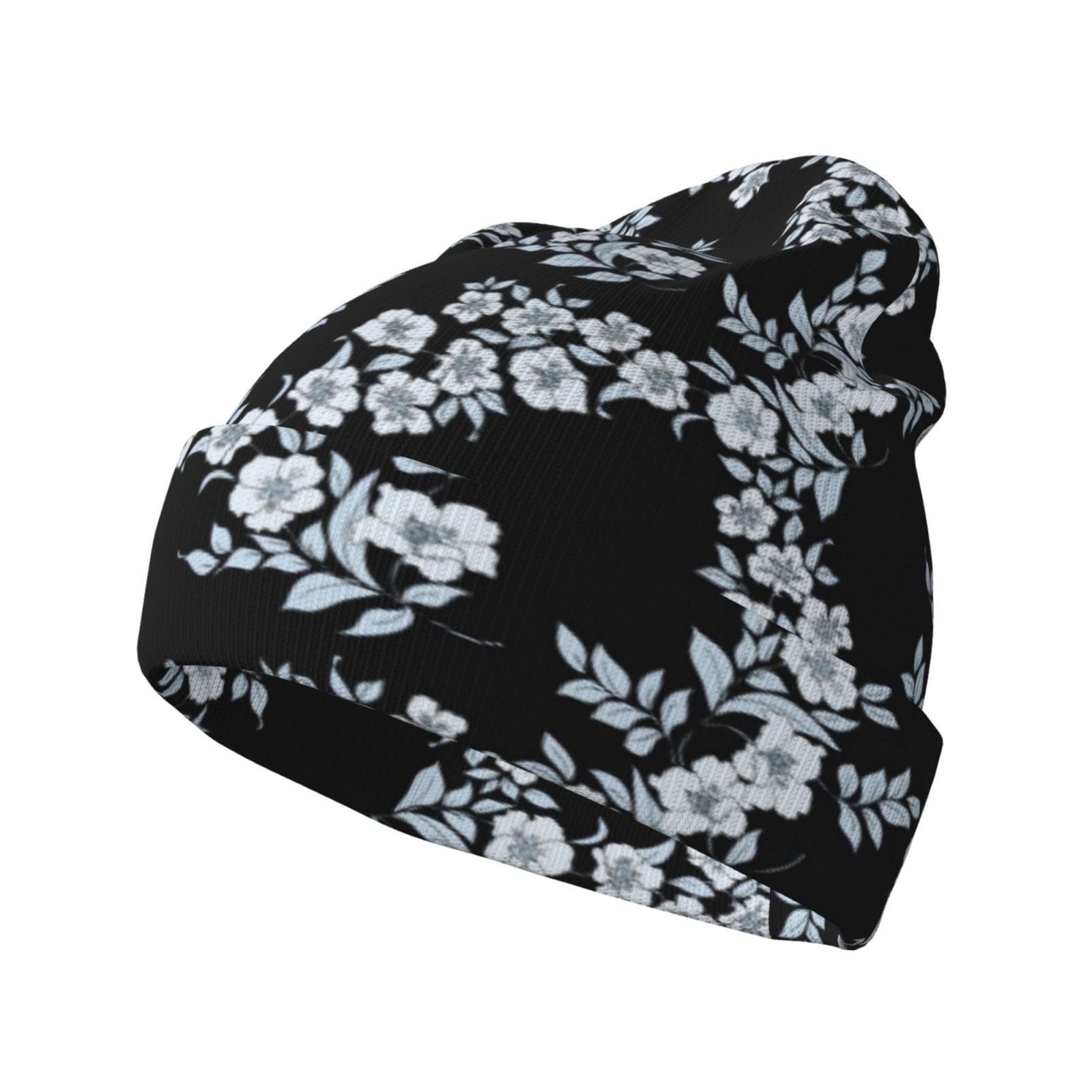 Disketp Flower Winter Beanie for Men Women Beanie Knit Hat Cuffed Cap ...