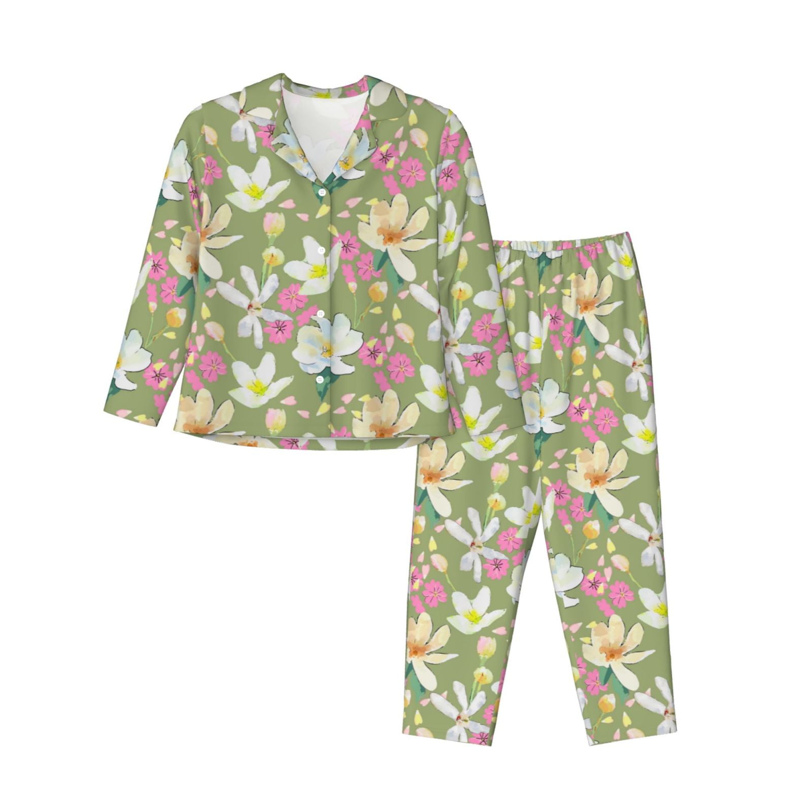 Disketp Flowers And Buds Pajamas Set Long Sleeve Sleepwear Womens ...