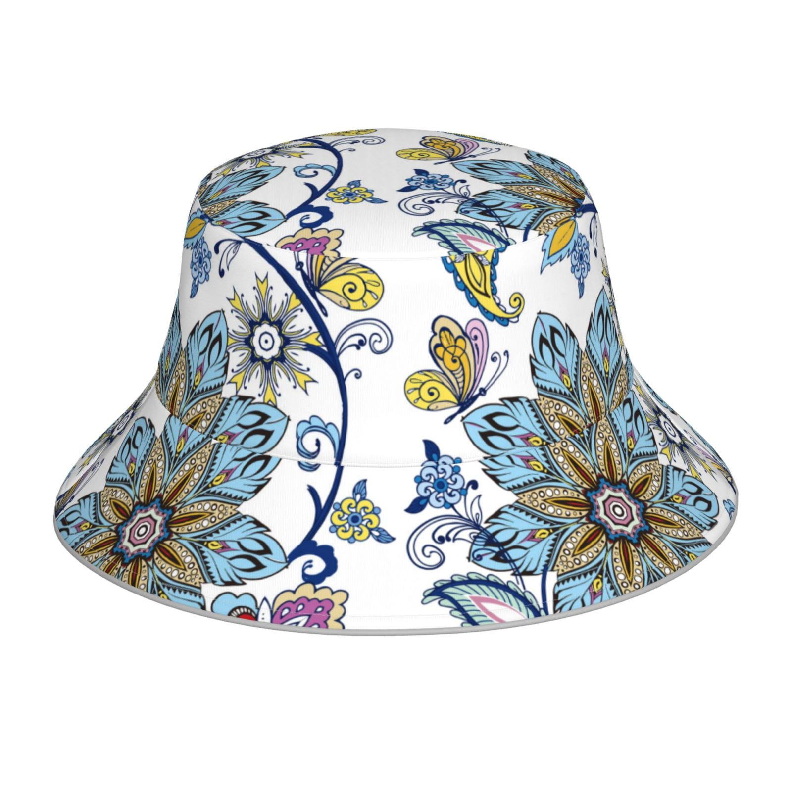Disketp Flowers And Butterflies Print Reflective Bucket Hat Beach Hat ...