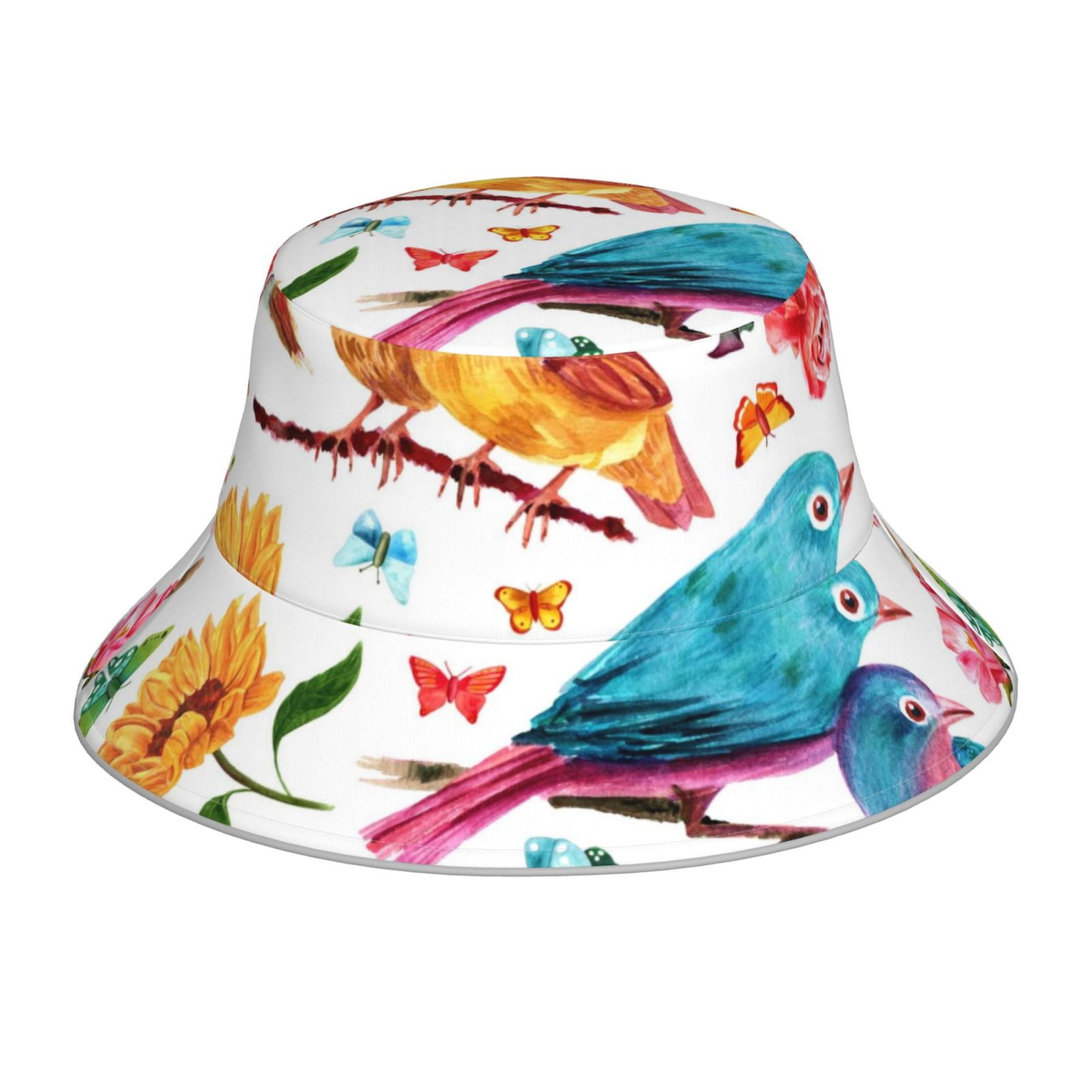 Disketp Flowers Birds And Butterflies Print Reflective Bucket Hat Beach ...
