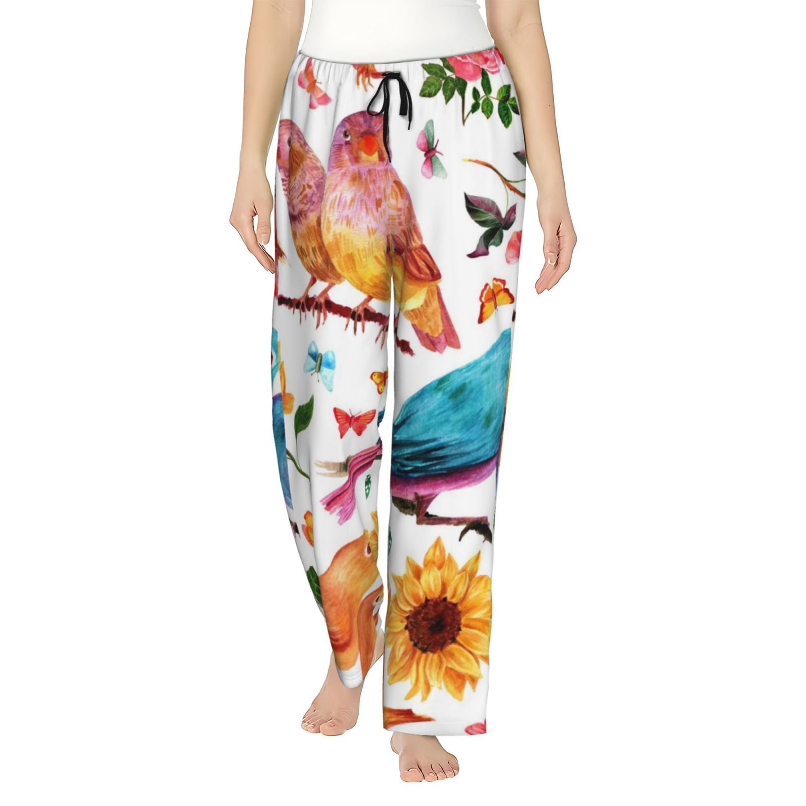 Disketp Flowers Birds And Butterflies Print Women'S Comfy Pajama Pants ...