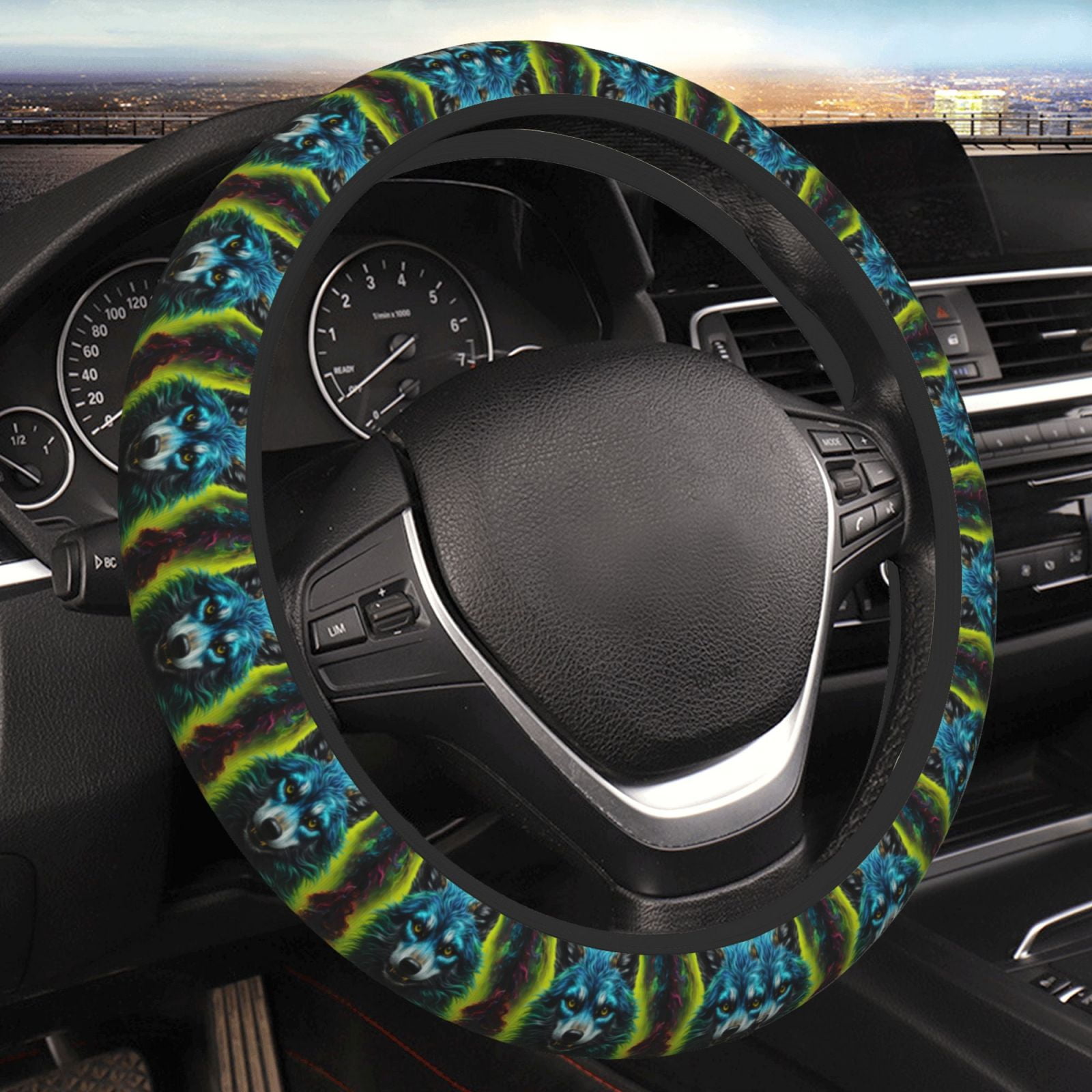 Disketp Fluorescent Wolf Elastic Microfiber Steering Wheel Cover for ...