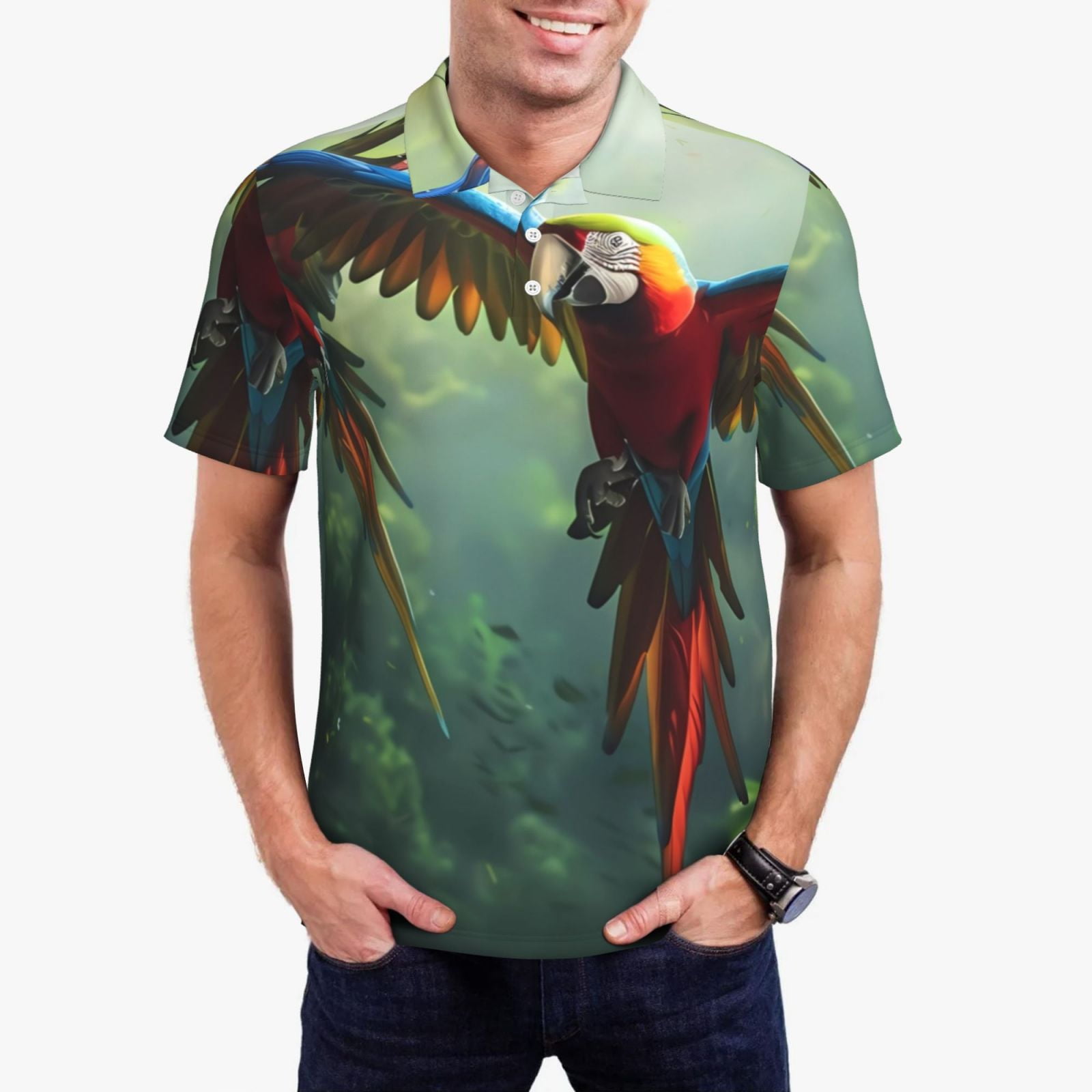 Disketp Flying Parrots In Jungle for Men's Polo Shirts Short Sleeve ...