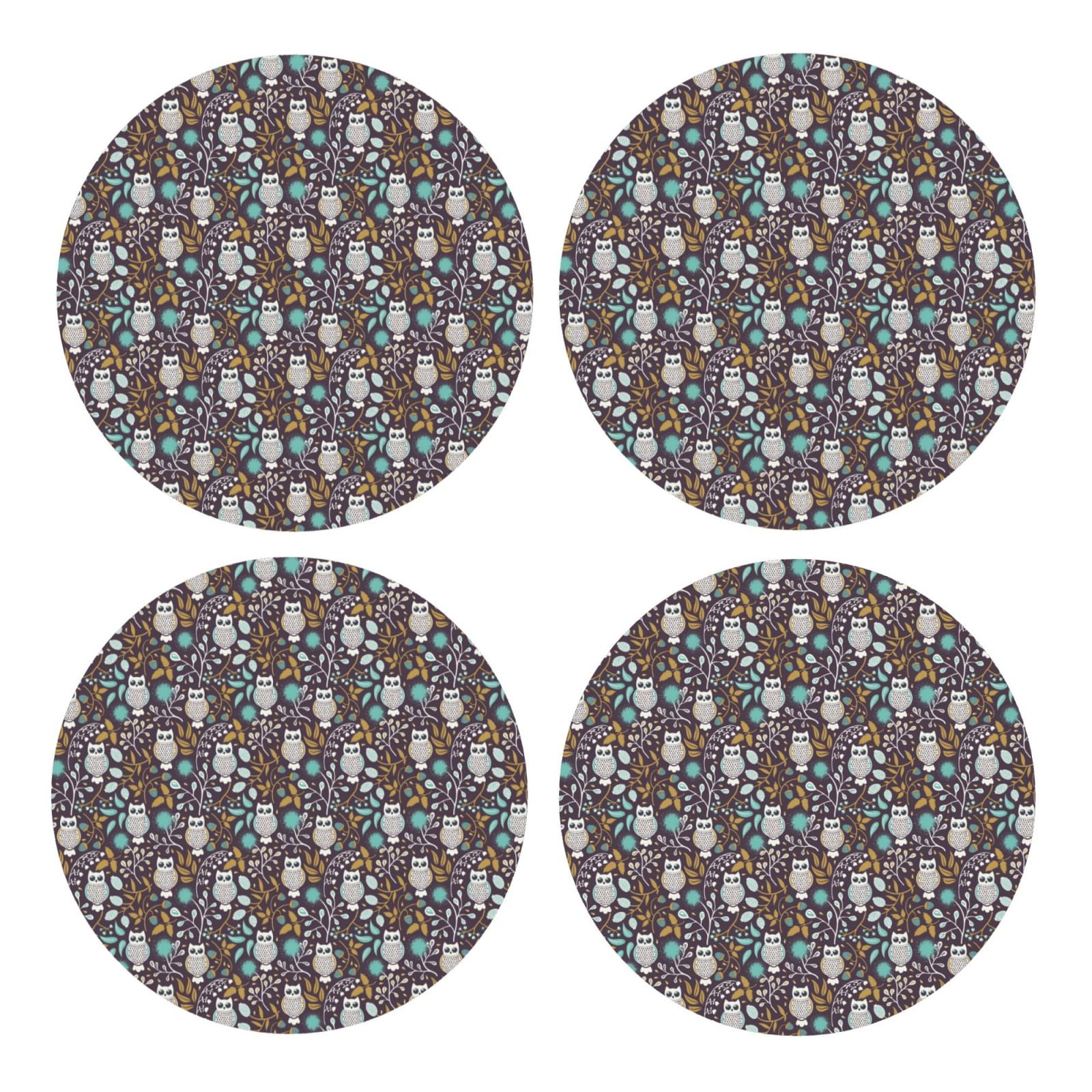 Disketp Forest Cute Owl MDF Cork Coaster 4 Pcs - Absorbent Beverage ...