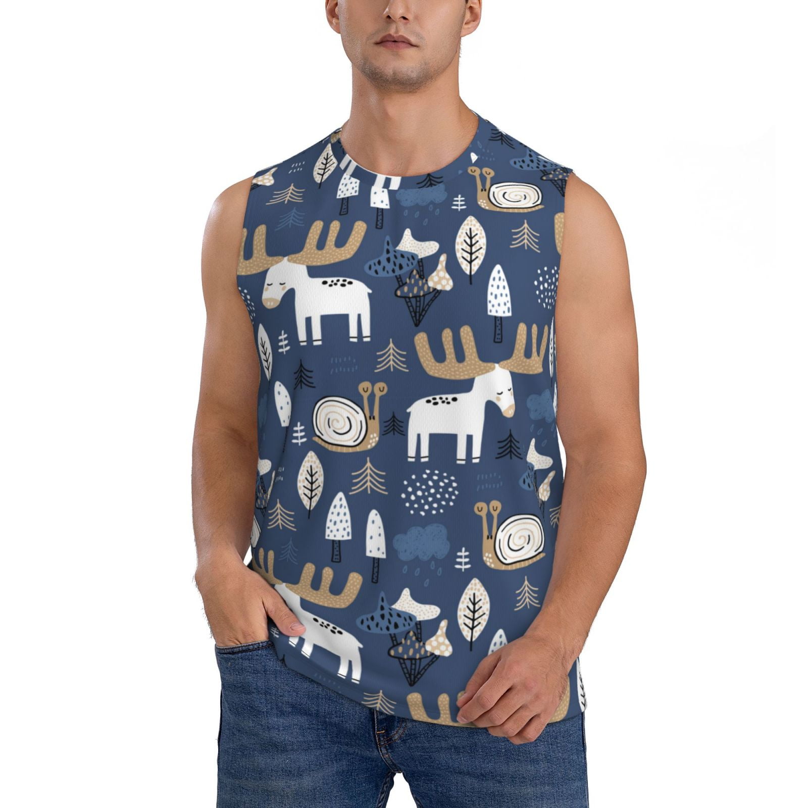 Disketp Forest Elk Sleeveless Tshirts for Men, Muscle Shirts for Men ...
