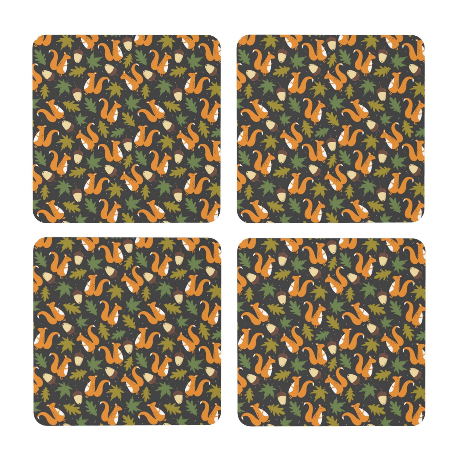 Disketp Forest Squirrel MDF Cork Coaster 4 Pcs - Absorbent Beverage ...