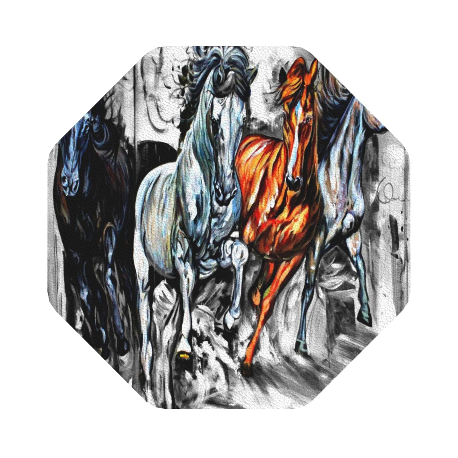 Disketp Four Running Horses Funny Coasters,6 Pcs Leather Coasters With ...