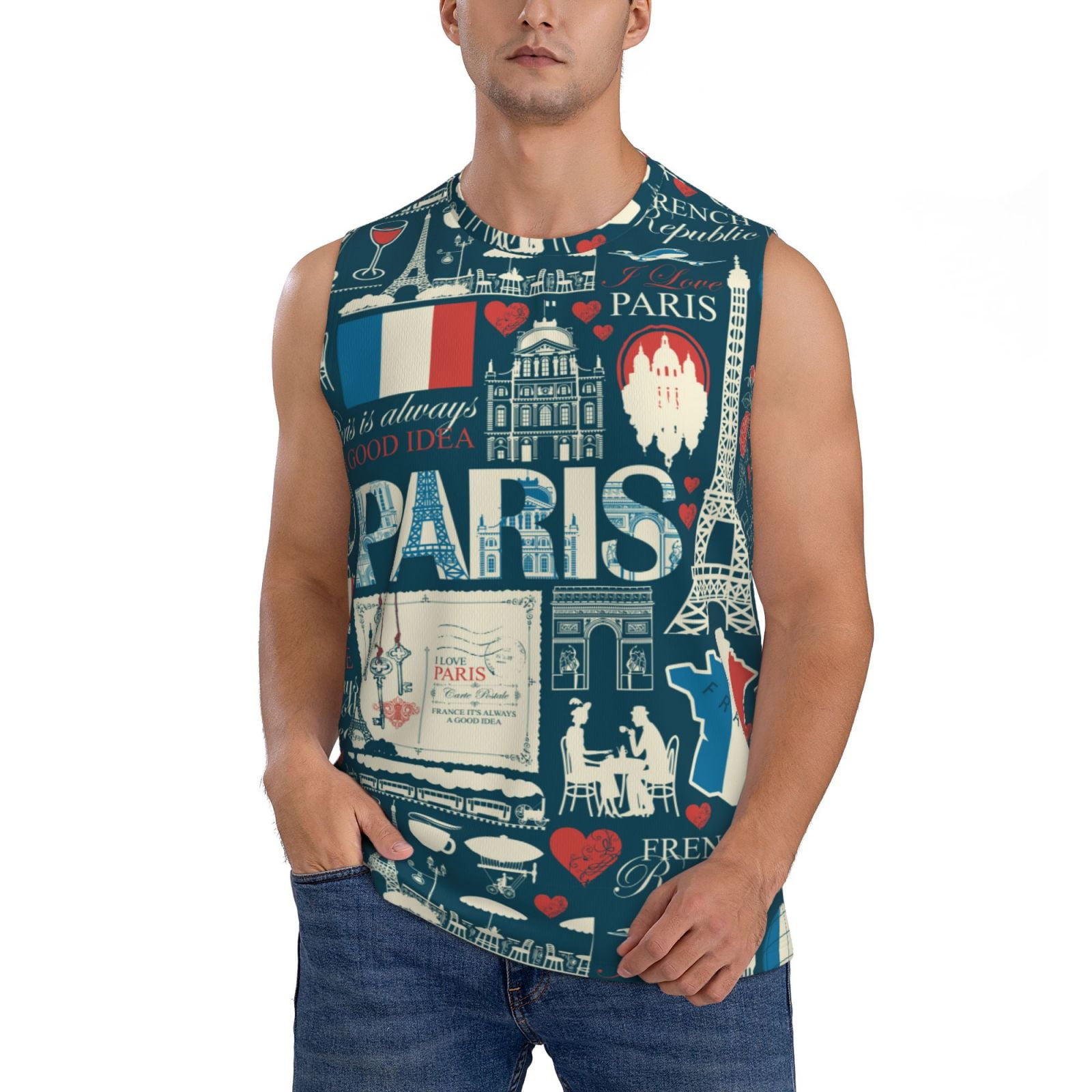 Disketp France And Paris Sleeveless Tshirts For Men, Muscle Shirts For ...
