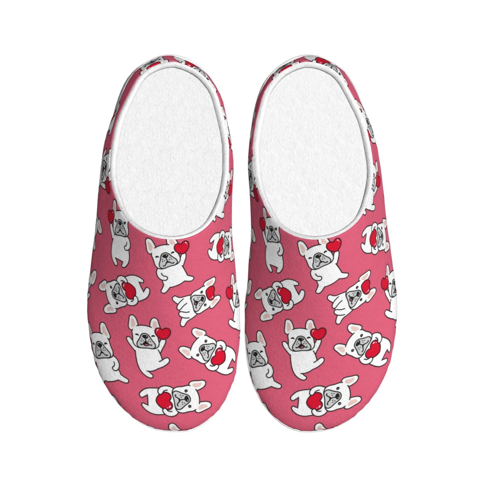 Disketp French Bulldog And Heart Women's Men's Slippers Plush Slip-On ...