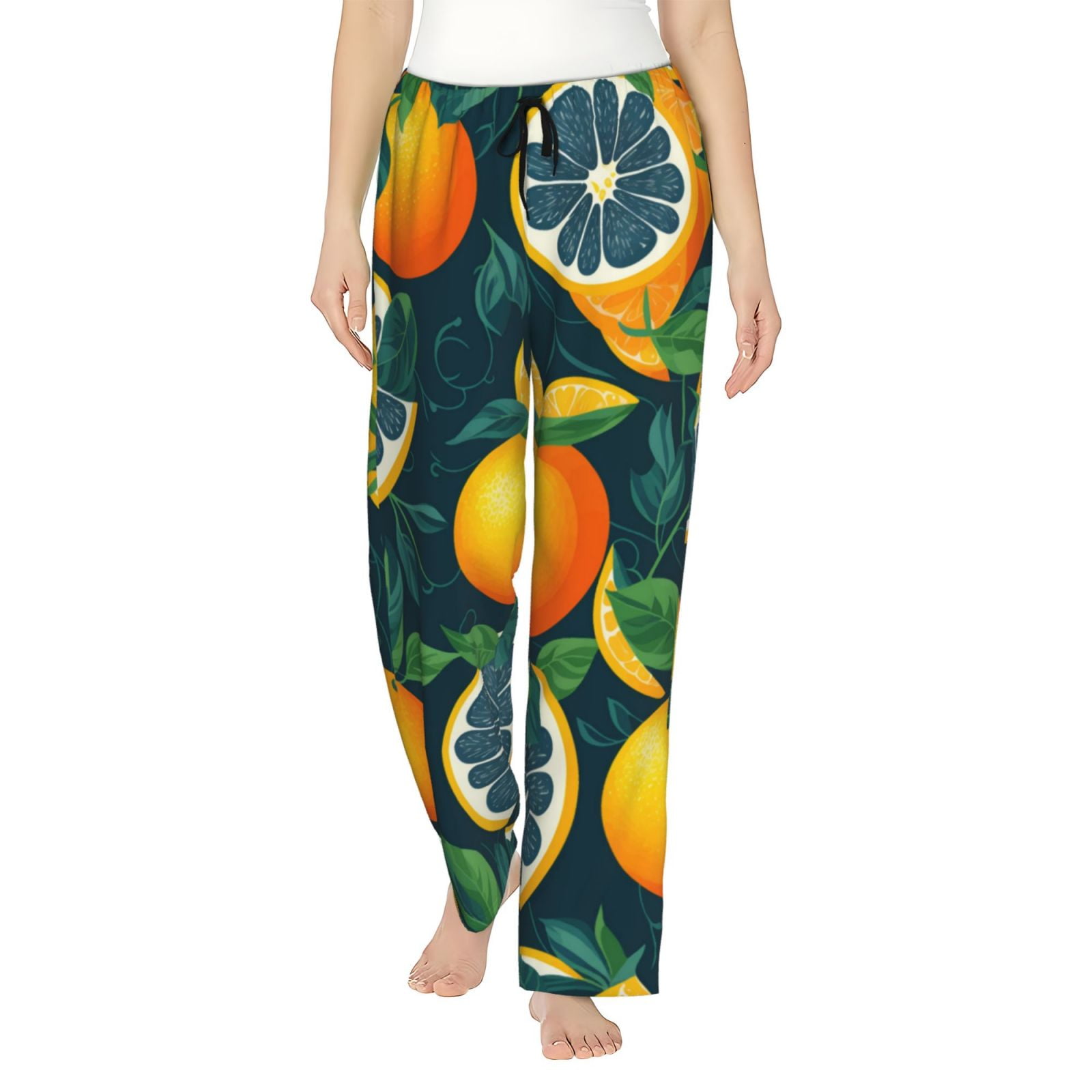 Disketp Fresh Orange Print Women'S Comfy Pajama Pants Casual Drawstring ...