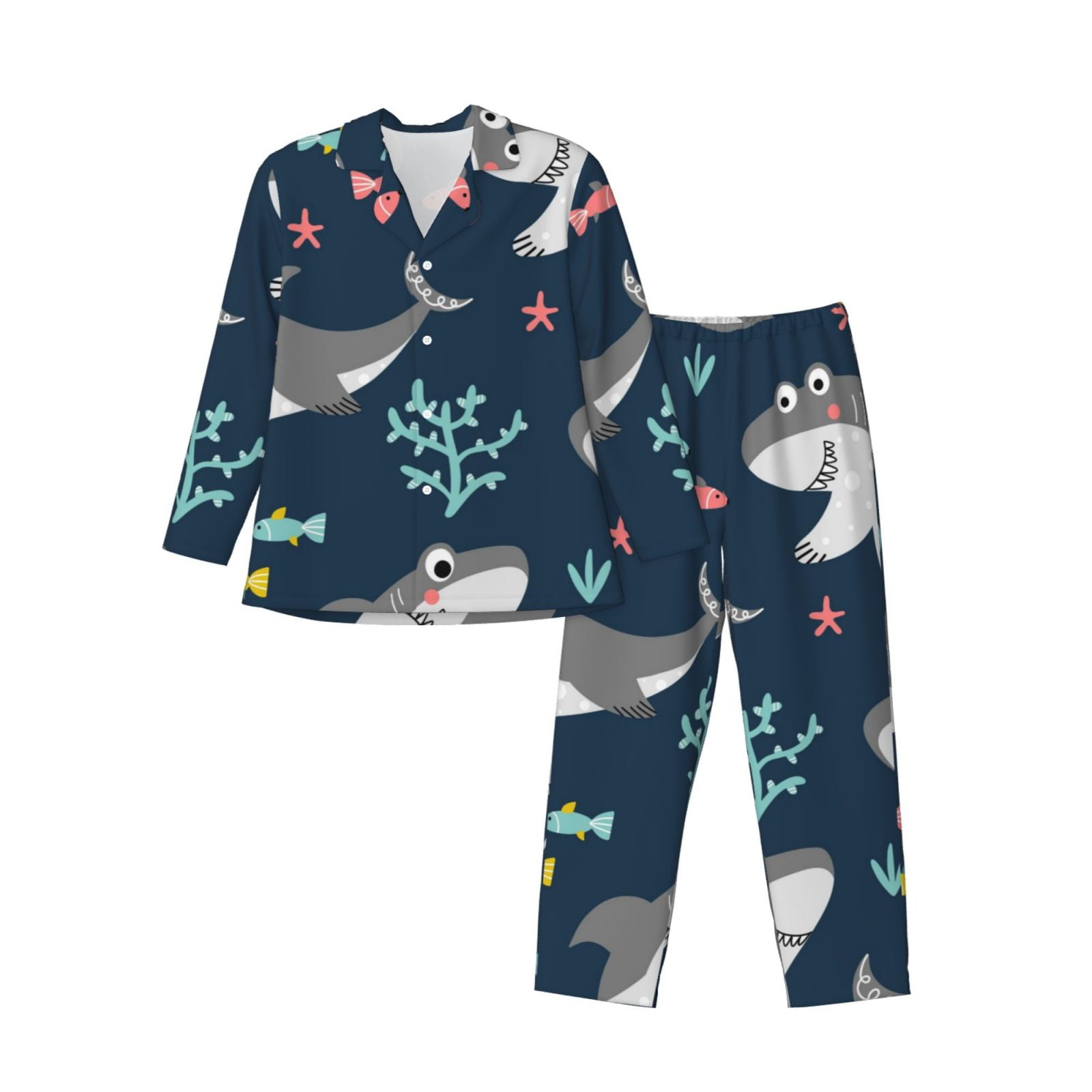 Disketp Friendly Smiling Sharks for Pajamas Set Long Sleeve Sleepwear ...