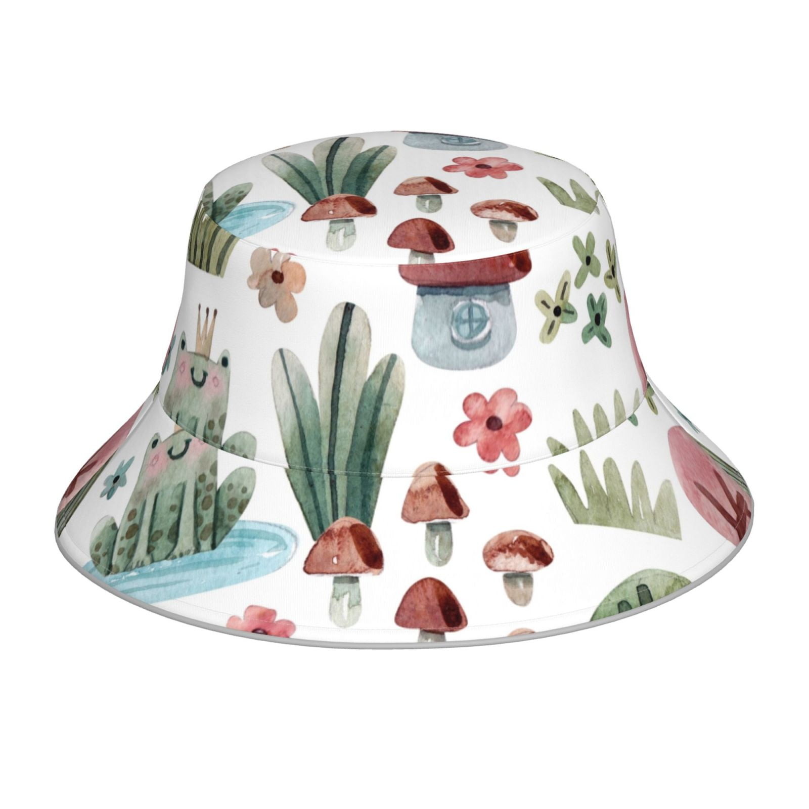 Disketp Frog And Forest Plants Print Reflective Bucket Hat Beach Hat ...