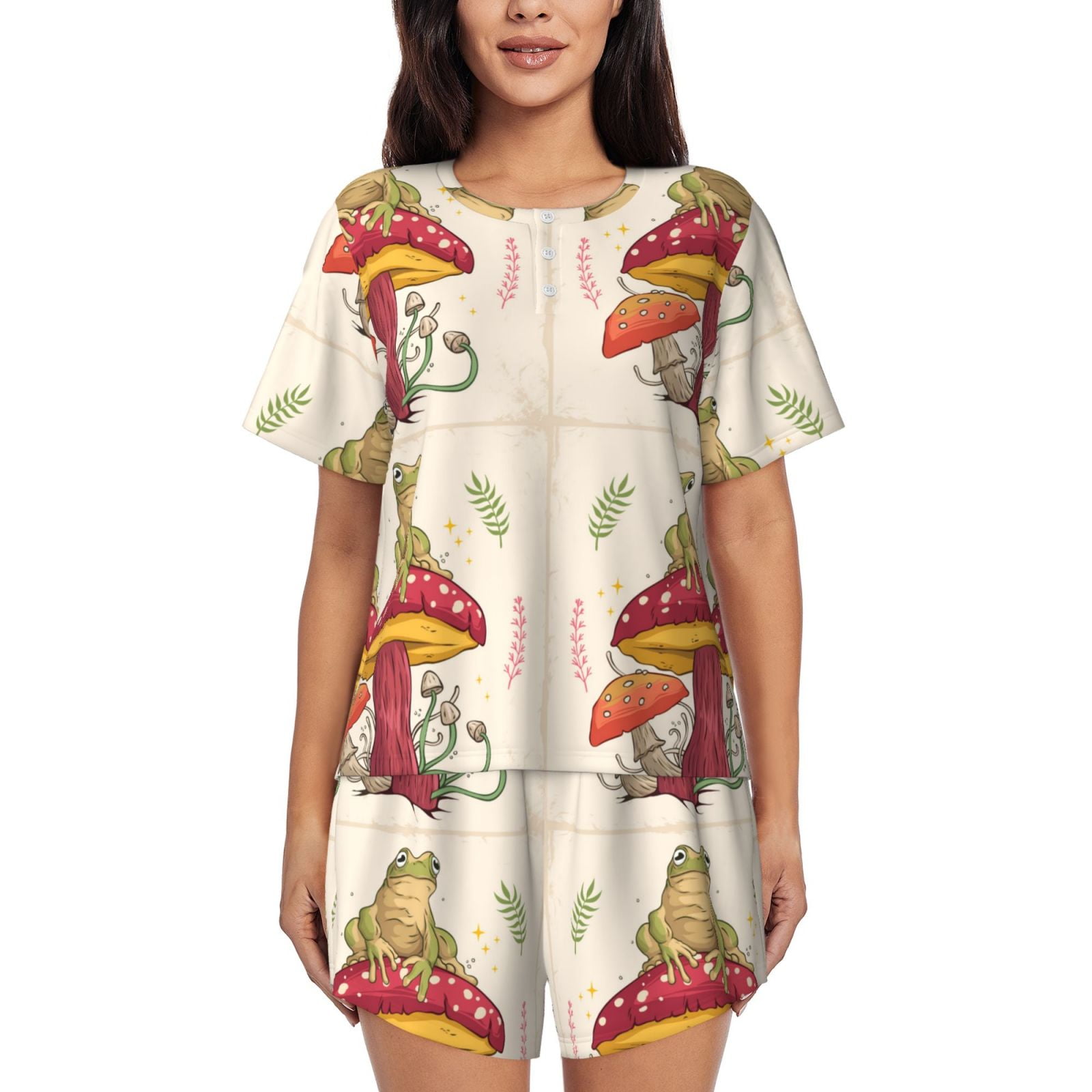 Disketp Frog Sitting On Mushroom for 2 Piece Shorts Sleepwear Women's ...