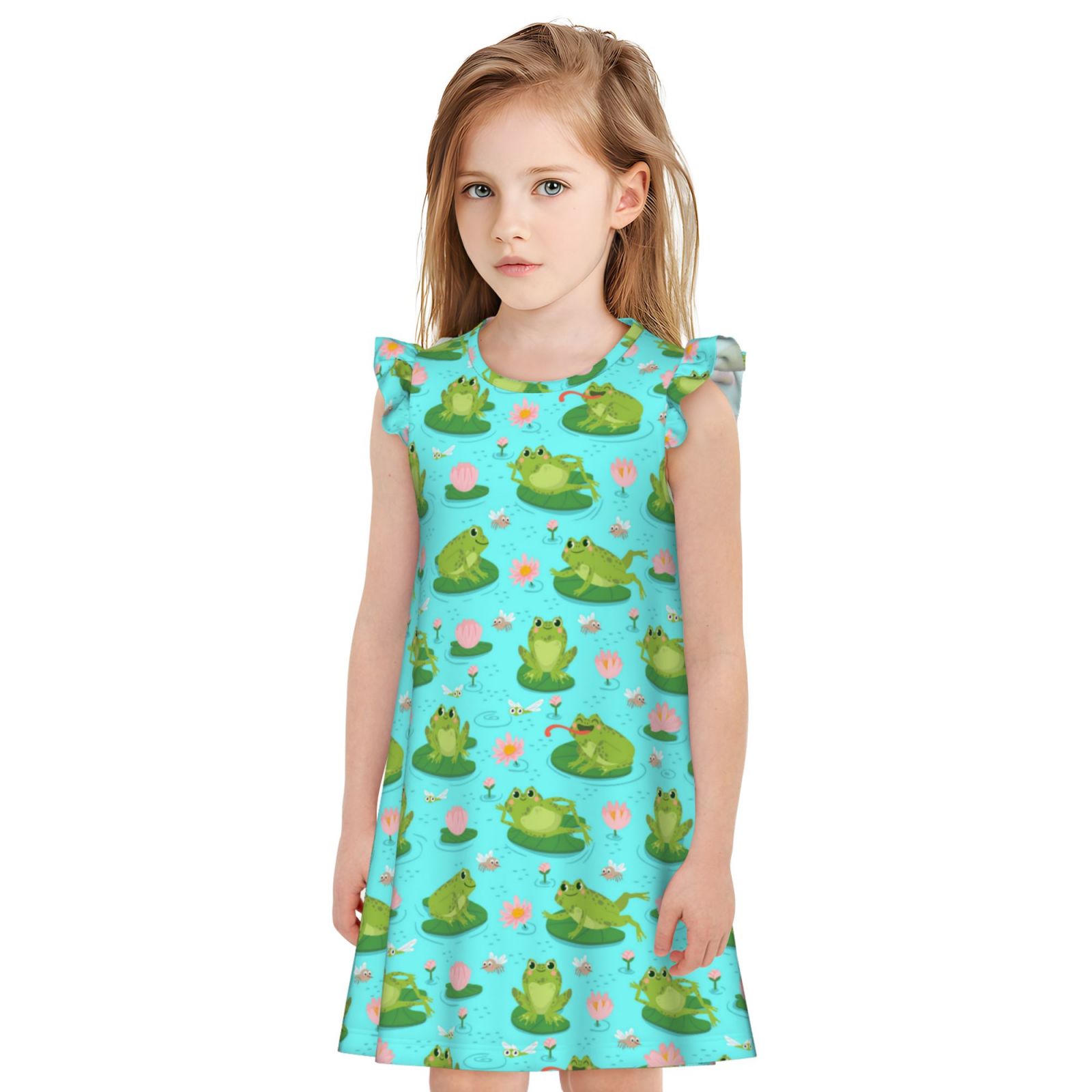 Disketp Frogs And Aquatic Plants Girls Nightgowns 3-10 Years Flutter ...