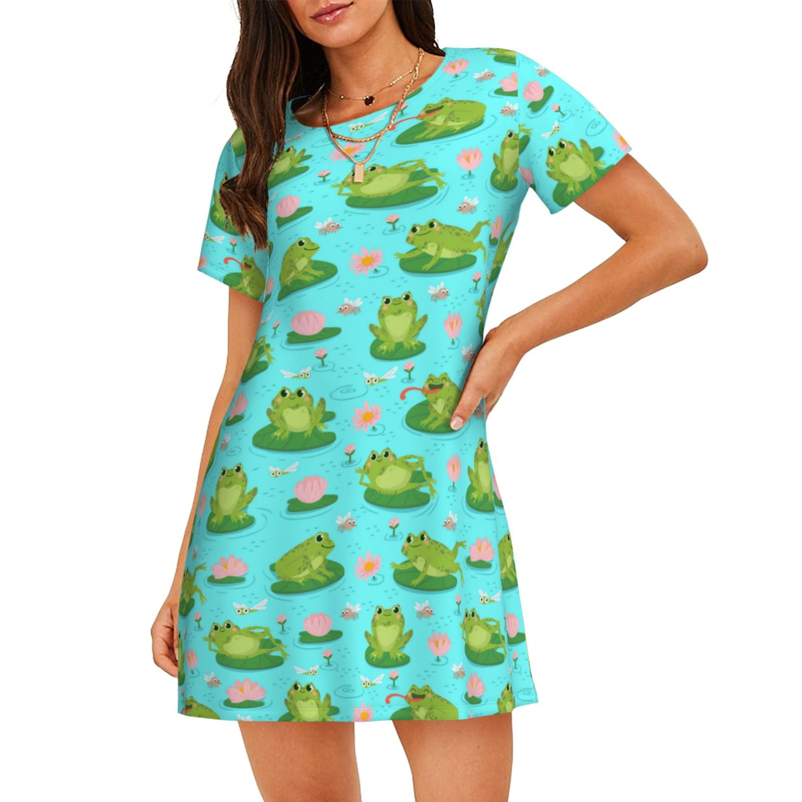 Disketp Frogs And Aquatic Plants for Womens Short Sleeve Sleepshirt ...