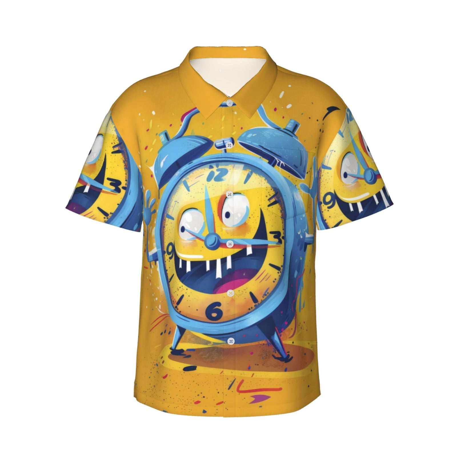 Disketp Funny Alarm Clock Illustration Hawaiian Shirts for Men,Mens ...