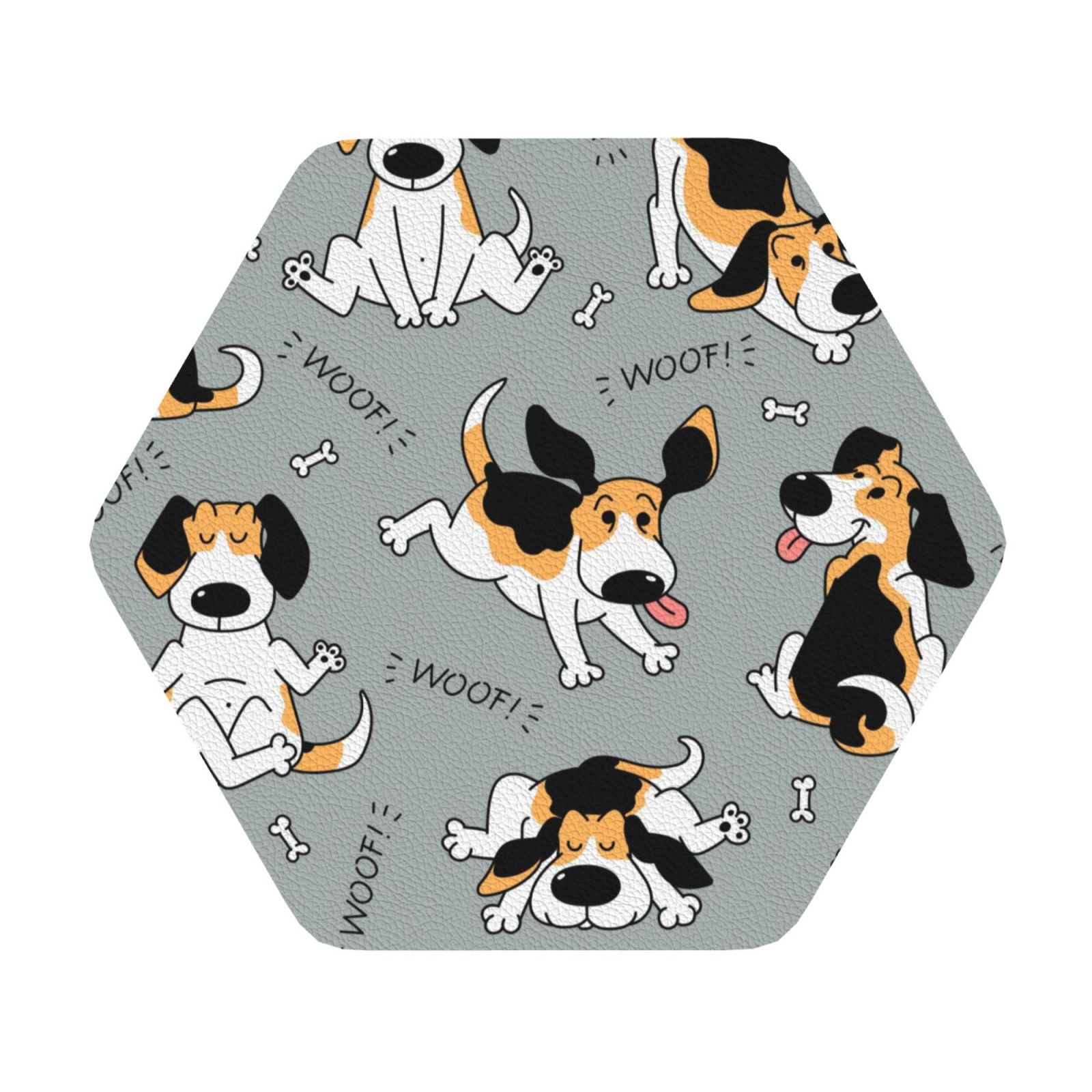 Disketp Funny Beagle Active Dog Funny Coasters,4 Pcs Leather Coasters ...