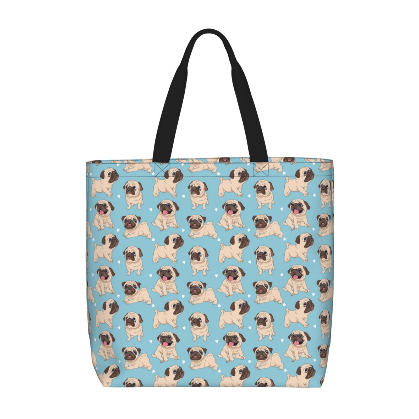 Disketp Funny Cartoon Pugs Canvas Tote Bag,Women Shoulder Bag Crossbody Handbag with Zipper ...