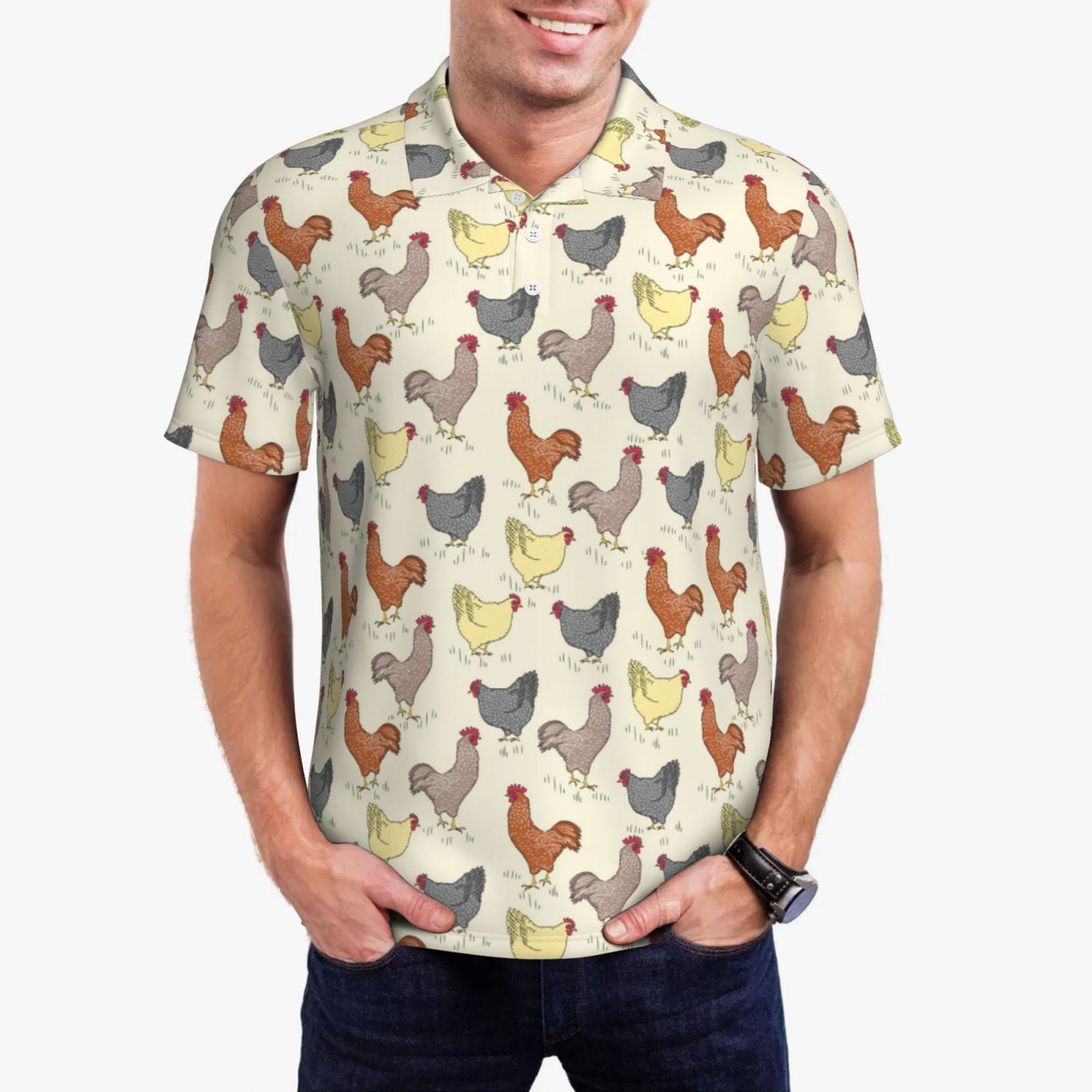 Disketp Funny Chicken for Men's Polo Shirts Short Sleeve Golf Shirt for ...