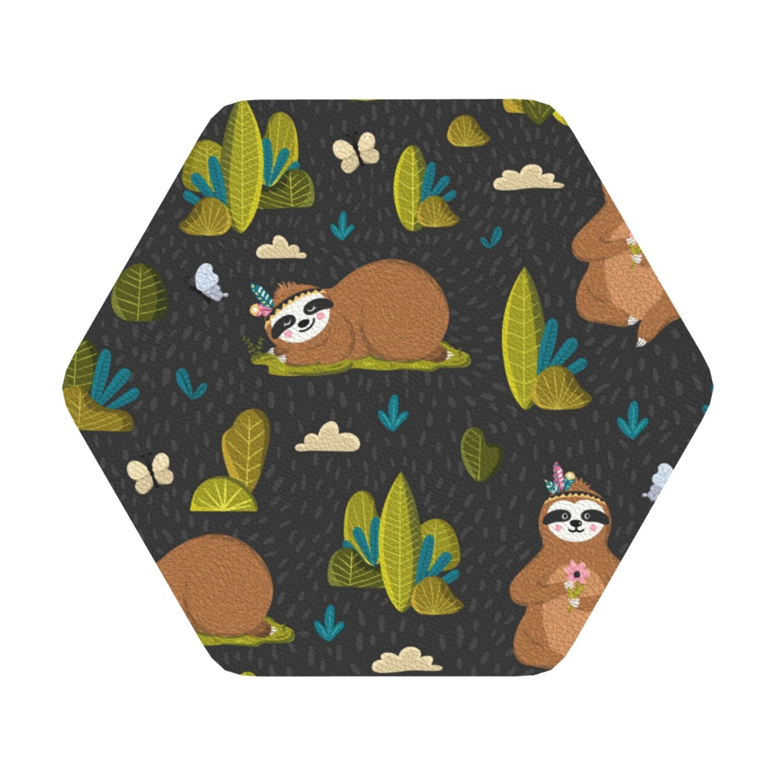 Disketp Funny Sloths In The Forest Funny Coasters,6 Pcs Leather ...